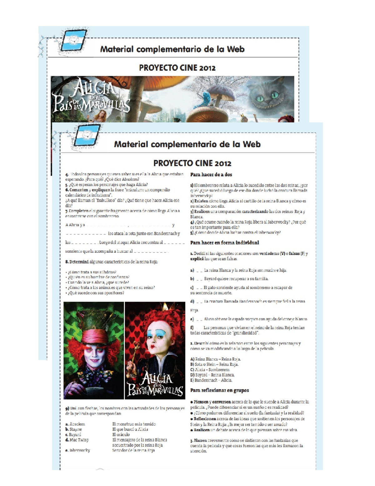 Proyecto CINE Alicia EN AL PAIS DE LAS Maravillas - Lengua y Literatura ...