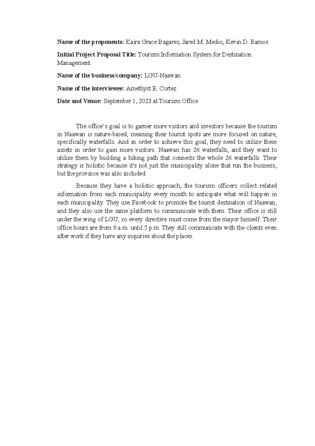 Initial Brief Client Interview AND Chapter 1 Write UP - Name of the ...