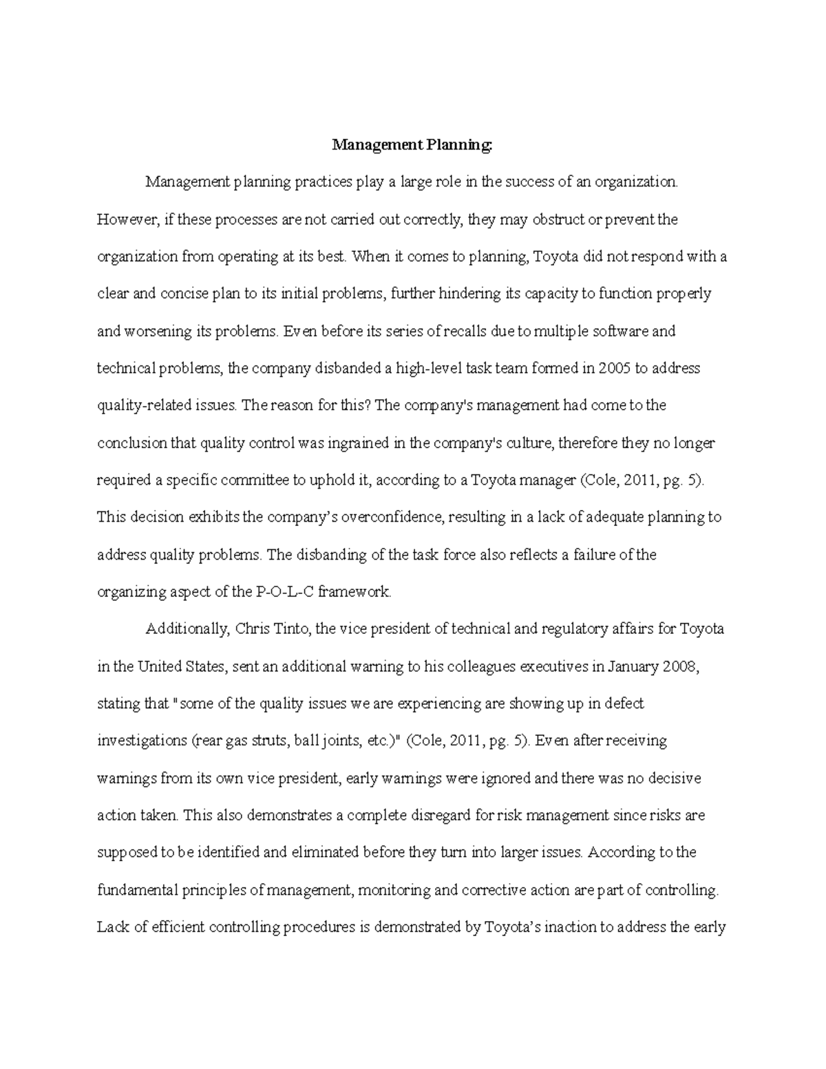 OL-215 6-2 project two - Management Planning: Management planning ...