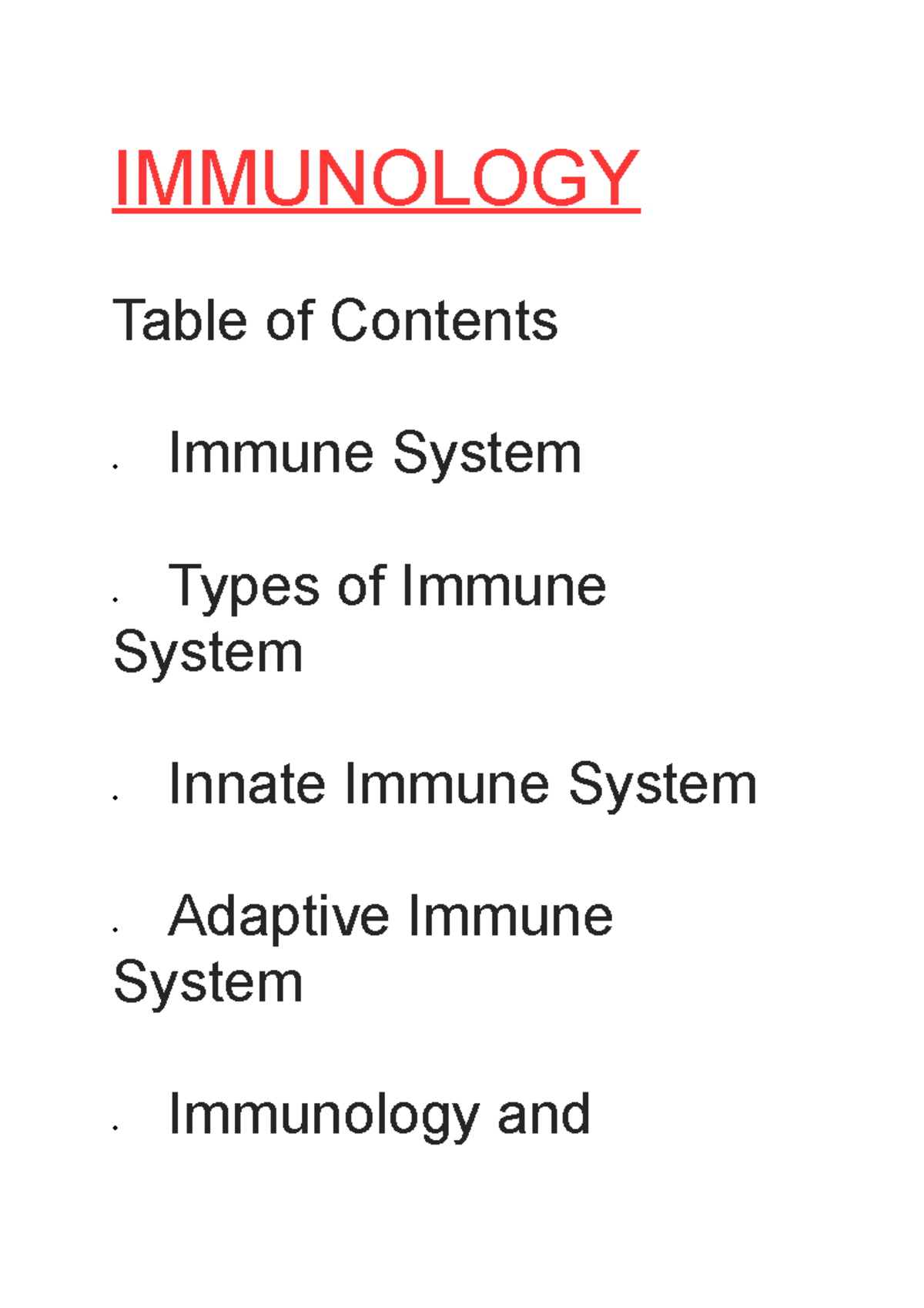 AN Introduction TO Immunology - IMMUNOLOGY Table of Contents Immune ...