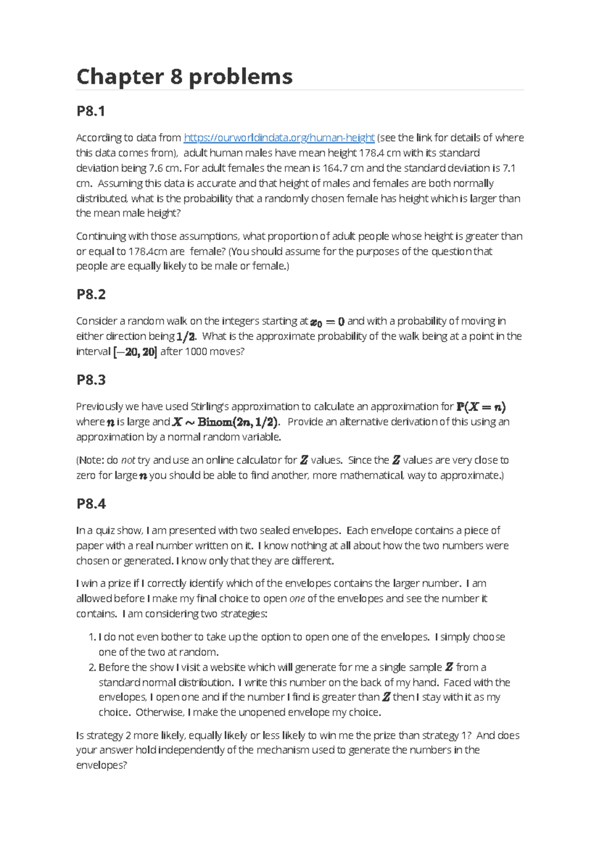 Week 8 Problems - Workshop - Chapter 8 problems P8. According to data from - Studocu