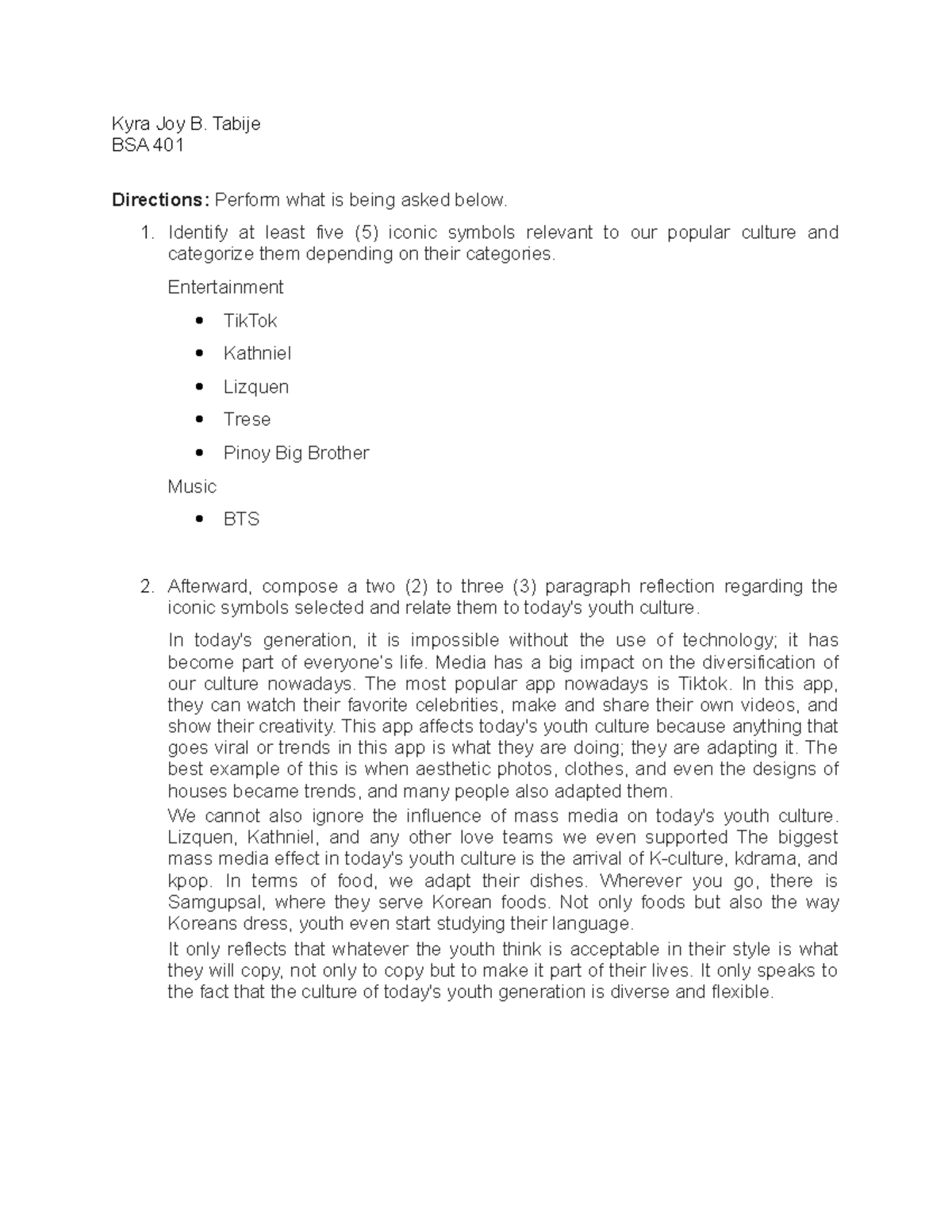 Tabije Worksheet 2 - Nothing - Kyra Joy B. Tabije BSA 401 Directions ...