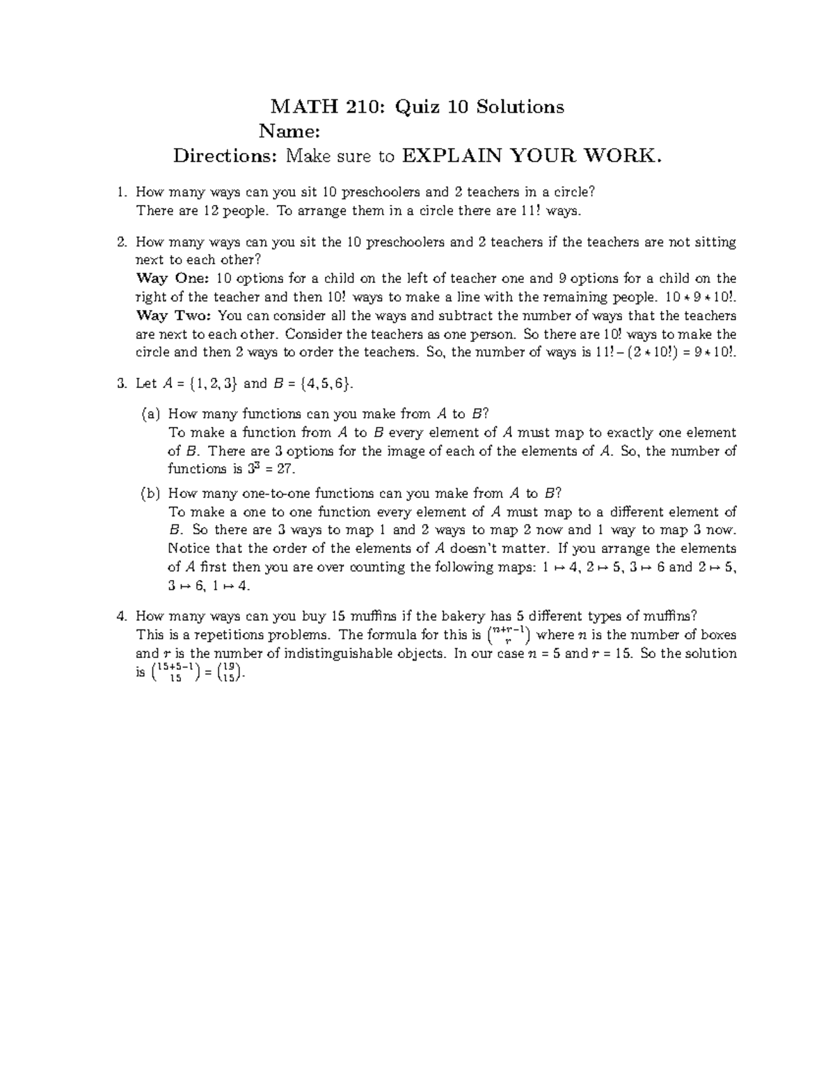 Quiz10Solutions - Discrete Math Quiz Solutions Emily Bergman - MATH 210 ...