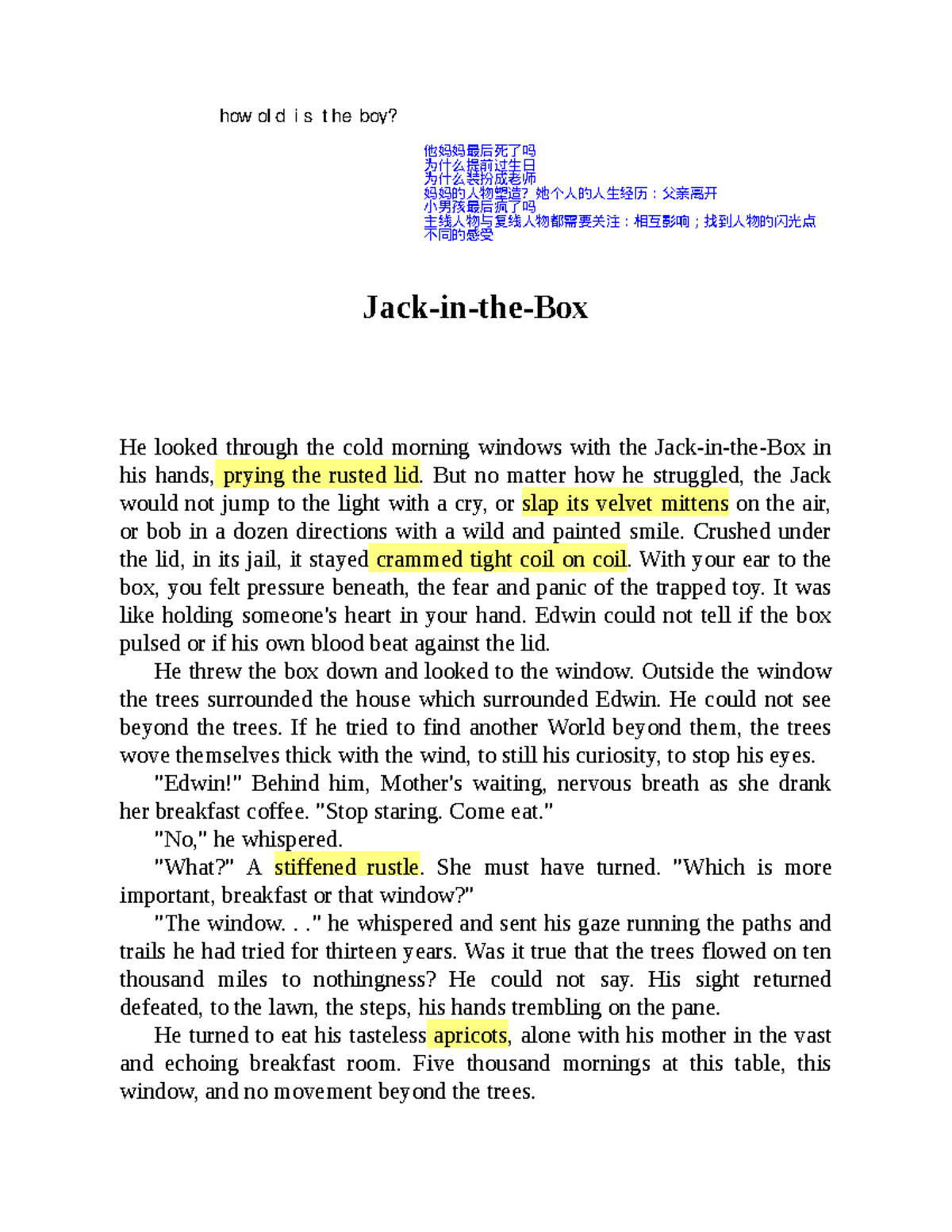 Jack in the box - Jack-in-the-Box He looked through the cold morning ...