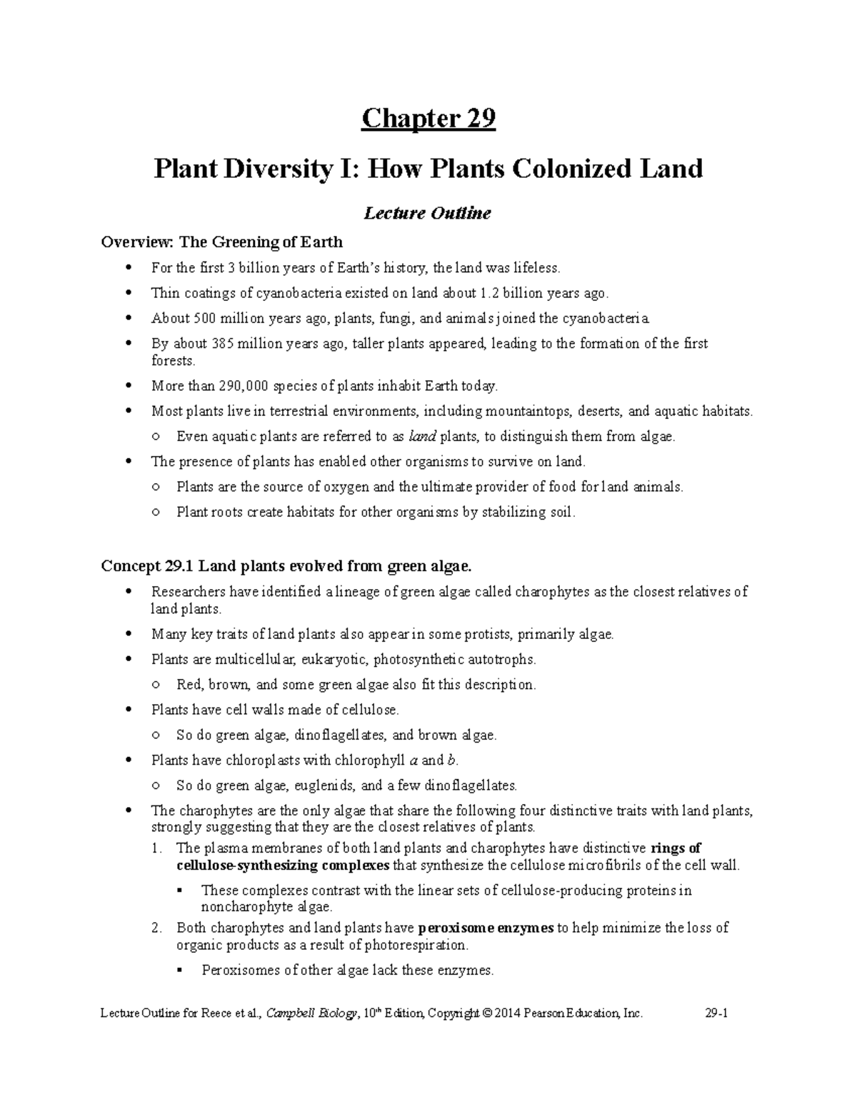 Chapter 29 lecture notes - Chapter 29 Plant Diversity I: How Plants ...