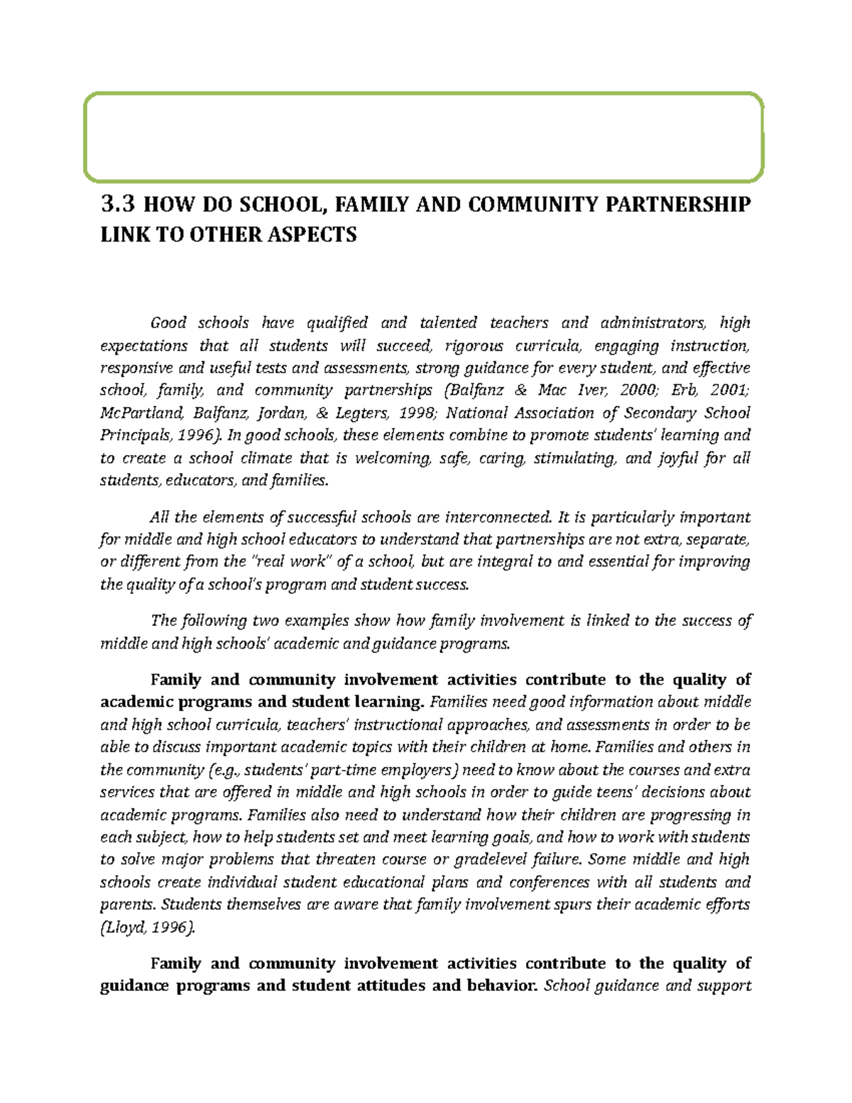 School, family and community partnership - 3 HOW DO SCHOOL, FAMILY AND COMMUNITY PARTNERSHIP ...
