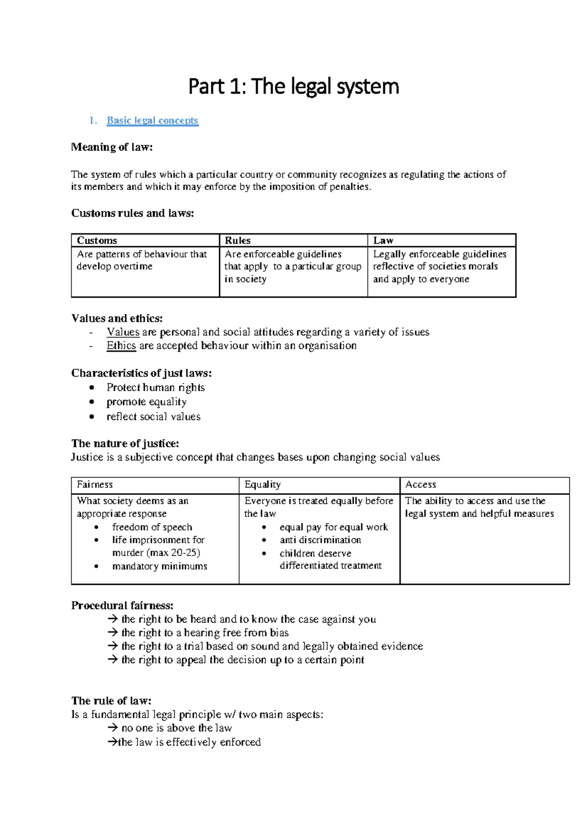 Legal prelim notes copy[ 3205] - Part 1 : The legal system 1. Basic ...