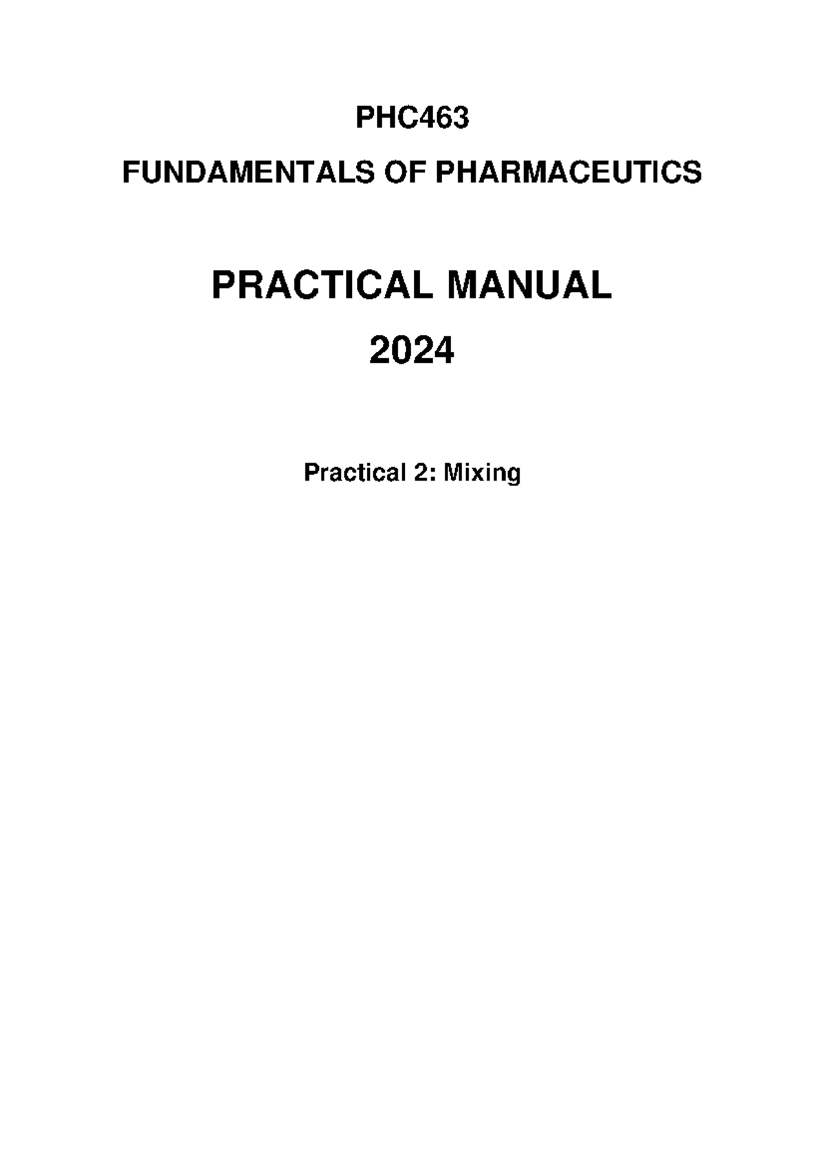 Practical 2 Manual 2024 - PHC FUNDAMENTALS OF PHARMACEUTICS PRACTICAL ...