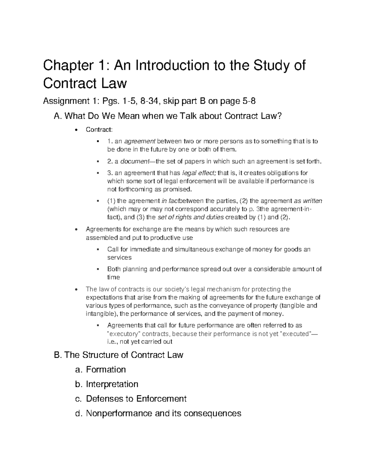 Contracts Reading Notes - Chapter 1: An Introduction to the Study of ...