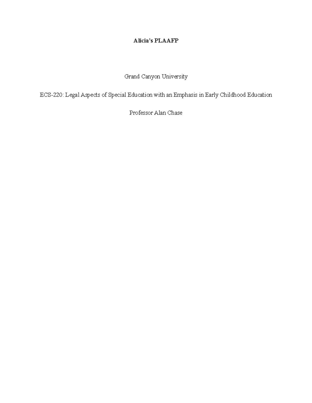 Alicia Plaafp - Brief explanation of Present Levels of Academic ...