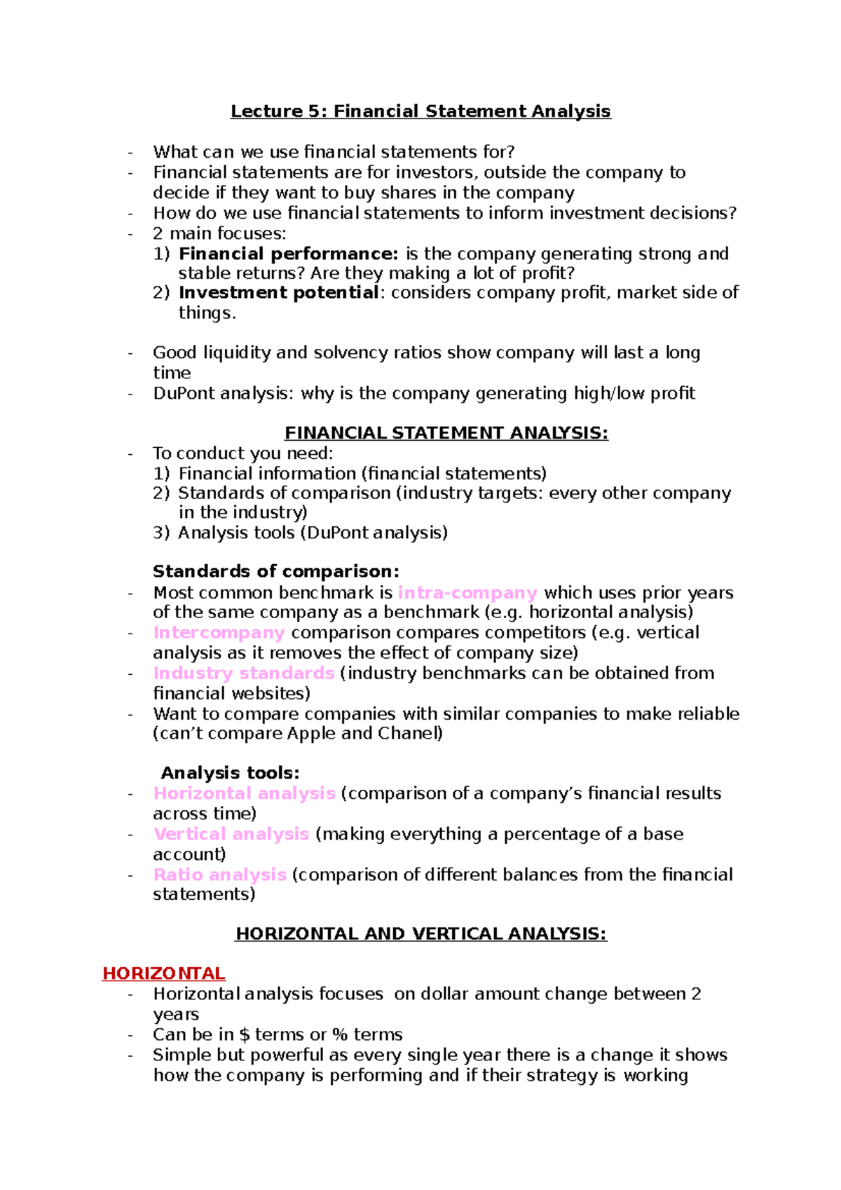 Lecture 5- Financial Statement Analysis - Lecture 5: Financial ...