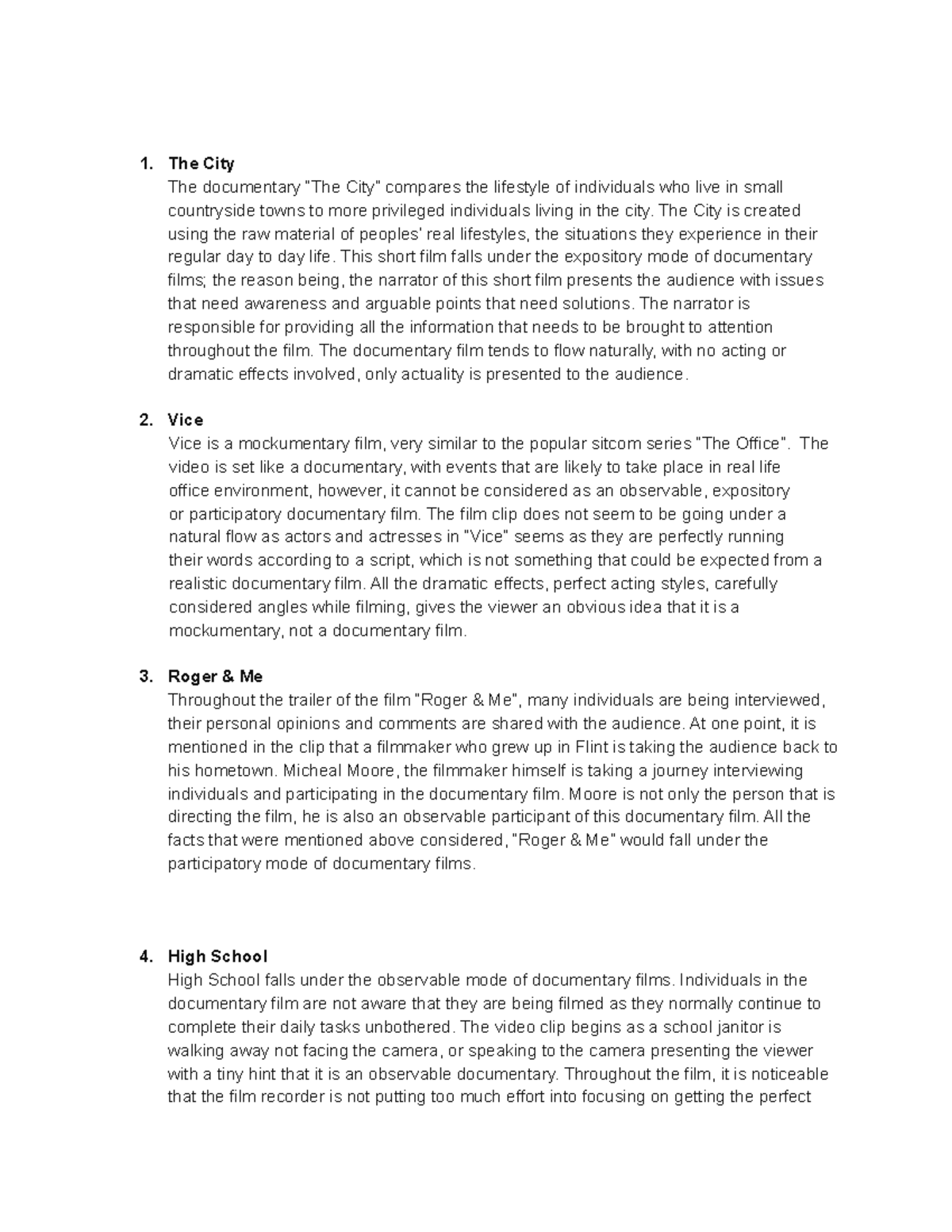 Comparison of Documentary Films - Studocu