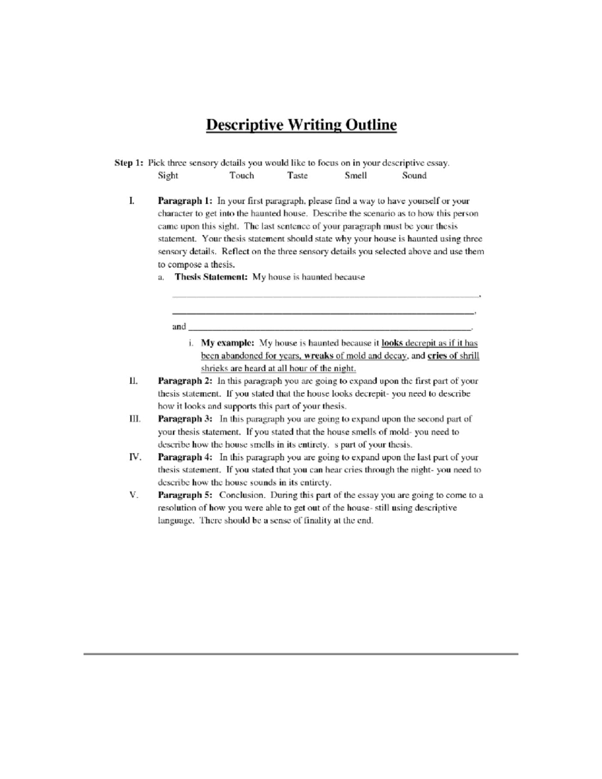 Descriptive Essay Outline - Descriptive Writing Outline Step 1: Pick ...