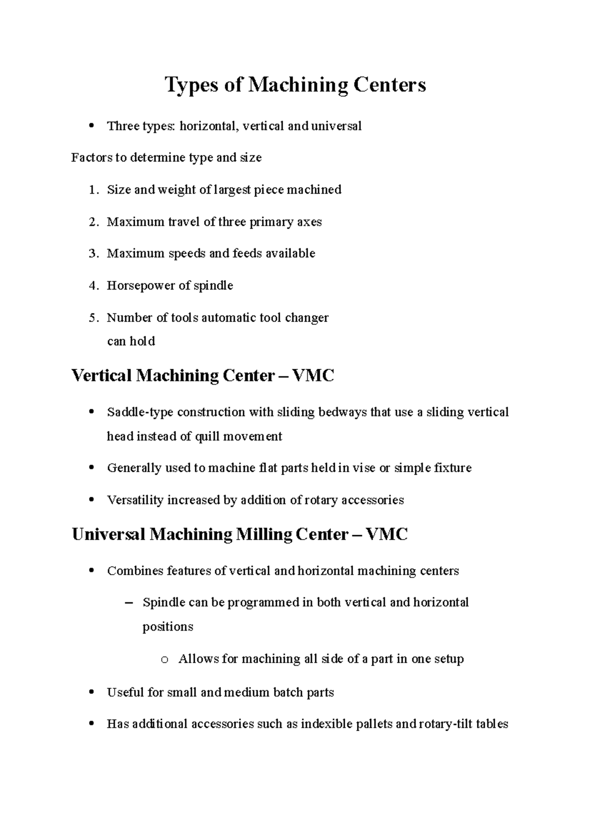 Types of Machining Centers - Position of machining spindle determines ...