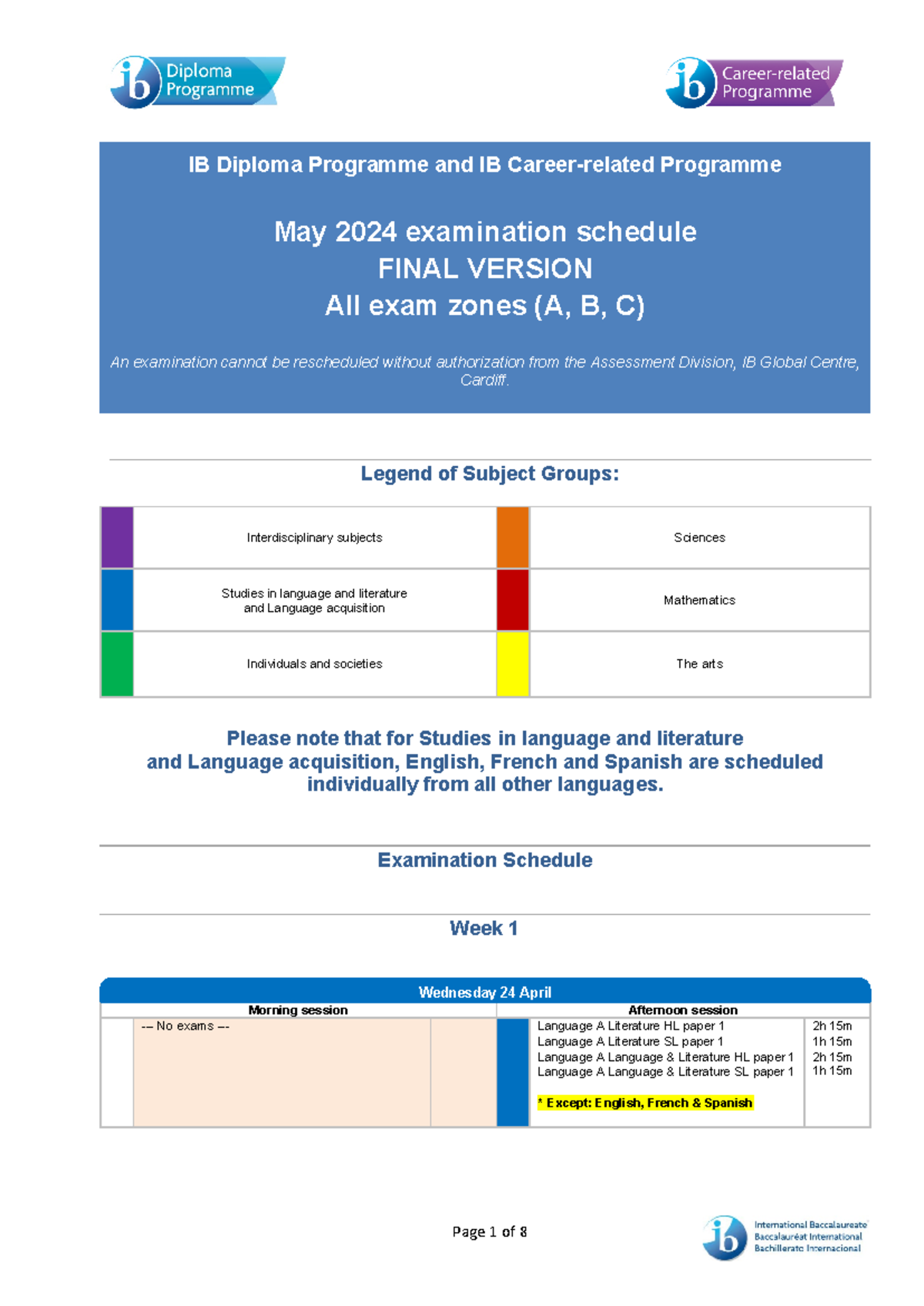 May 2024 examination schedule exam en - IB Diploma Programme and IB ...