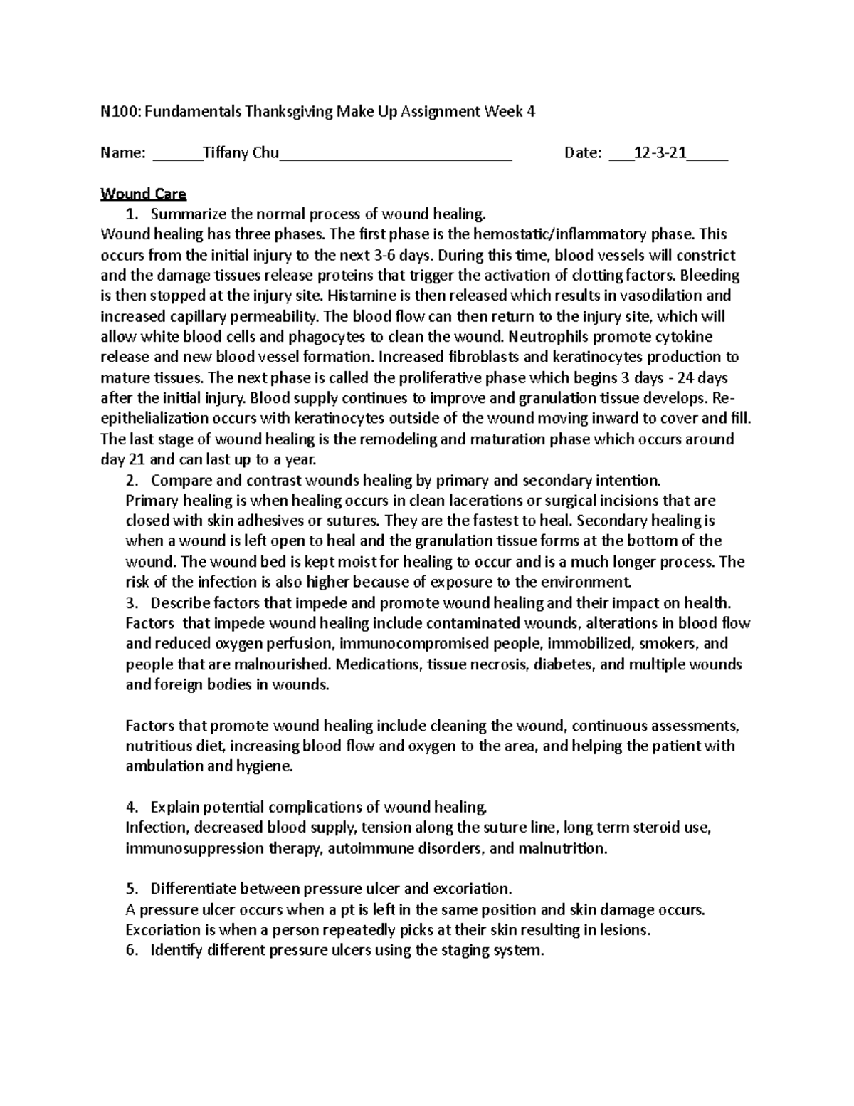 N100 make up assignment (Holiday) - N100: Fundamentals Thanksgiving Make Up Assignment Week 4 ...