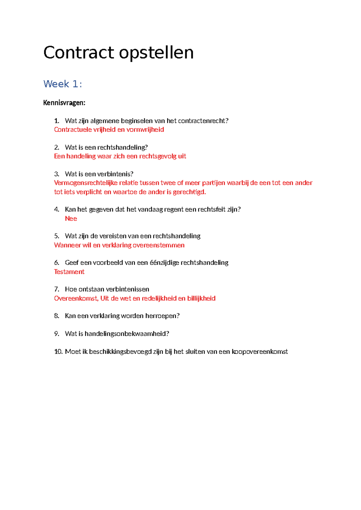Contract opstellen - aantekeningen - Contract opstellen Week 1 ...