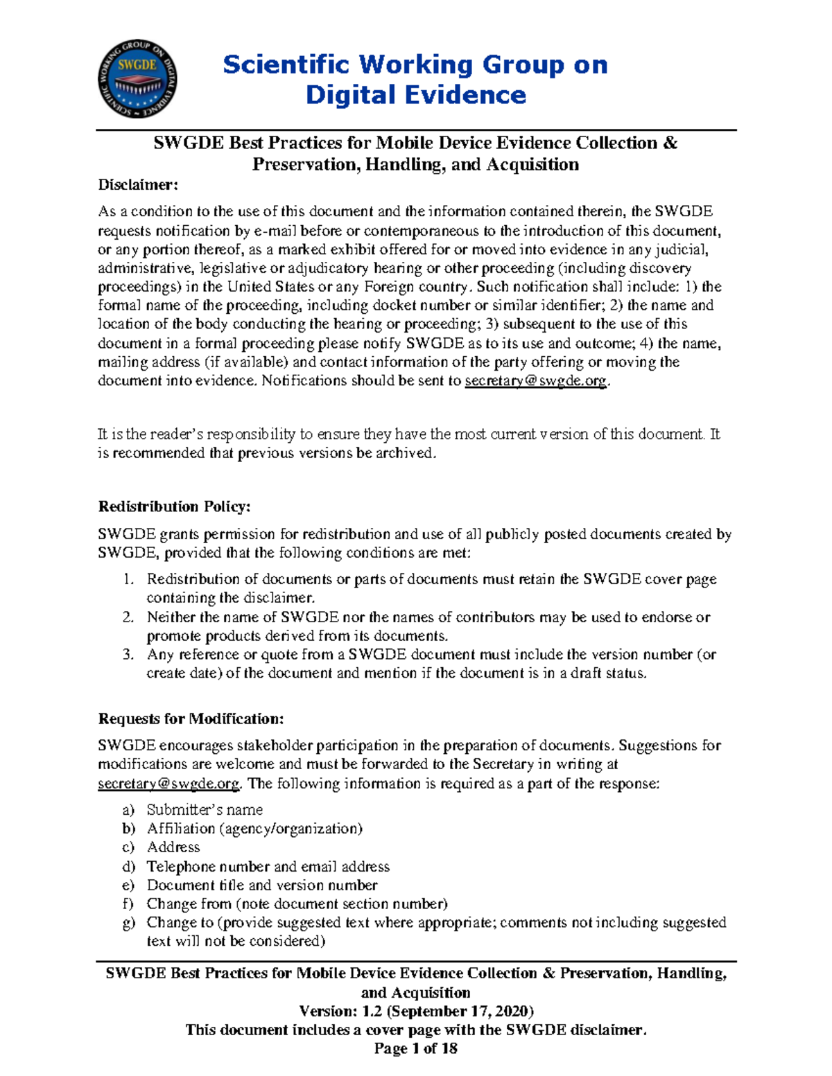 2020-09-17 Swgde Best Practices for Mobile Device Evidence Collection ...