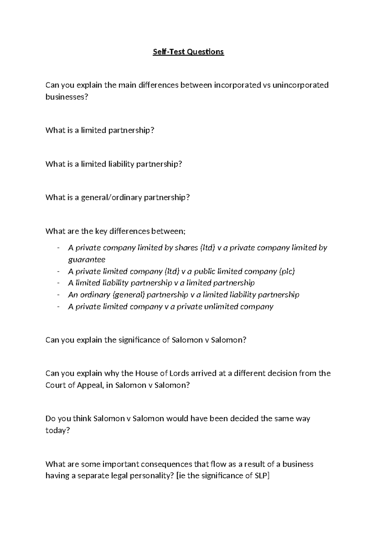 Self Test Questions - Self-Test Questions Can you explain the main ...