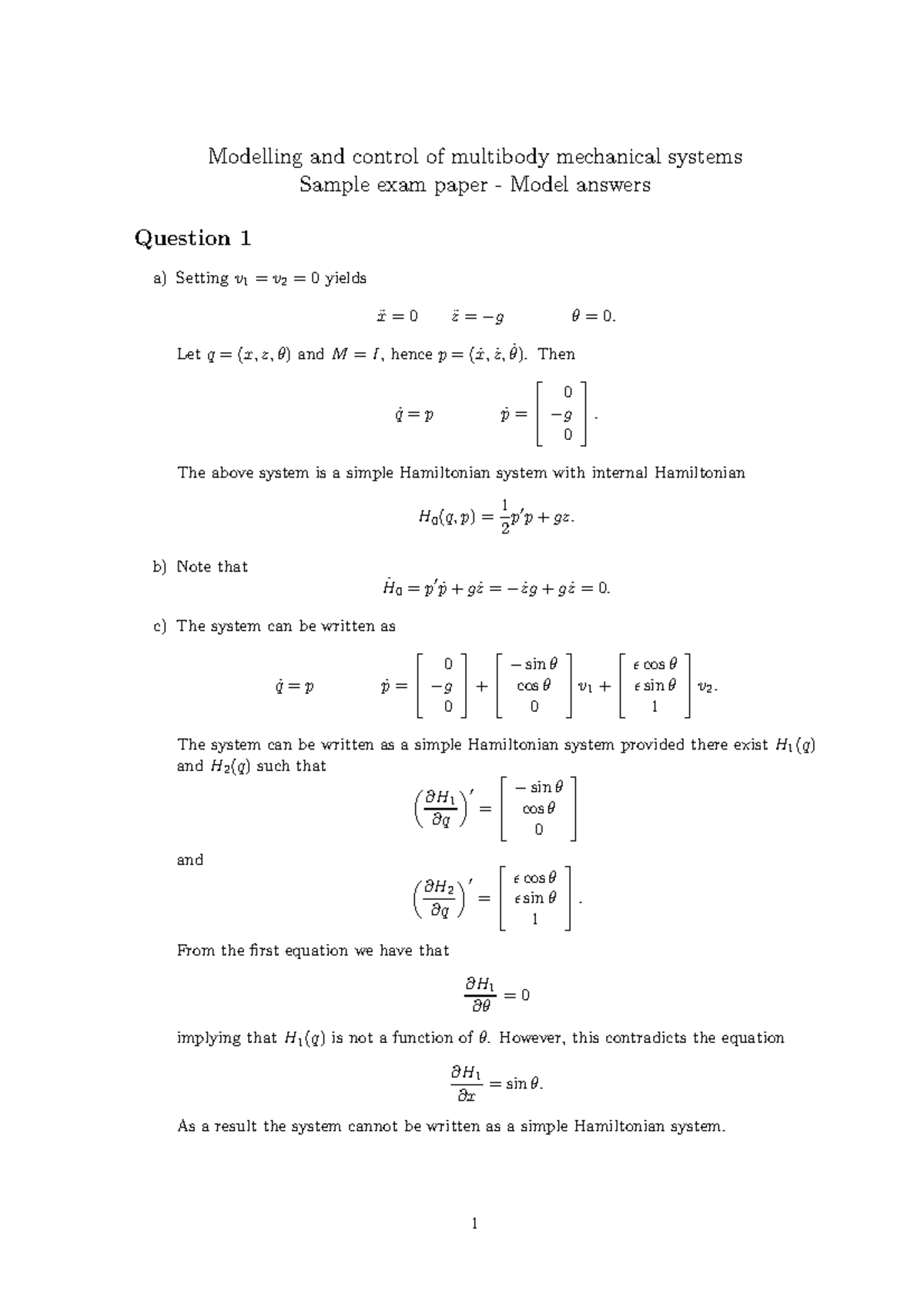 Sample/practice exam 2014, questions and answers - Modelling and ...