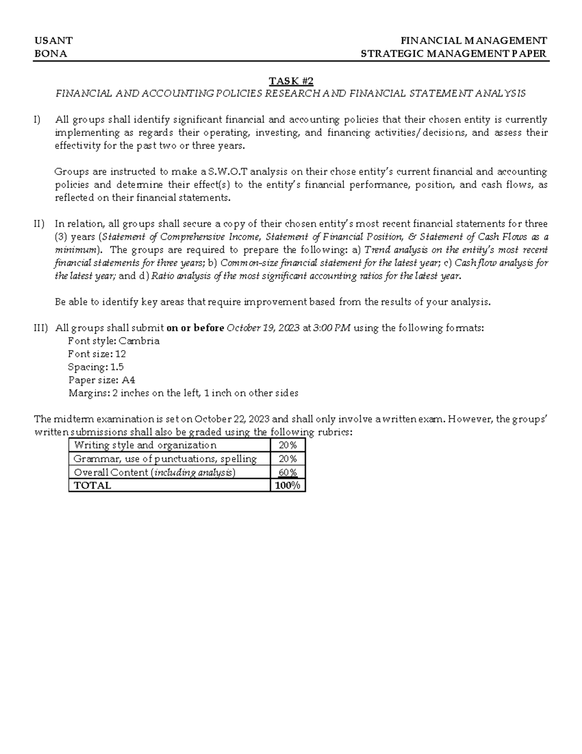Strategic Management - USANT FINANCIAL MANAGEMENT BONA STRATEGIC ...