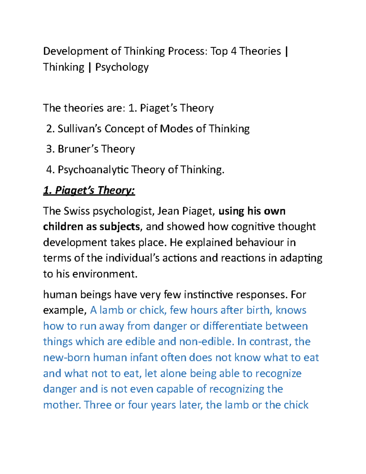 Cognitive psychology - Development of Thinking Process: Top 4 Theories ...