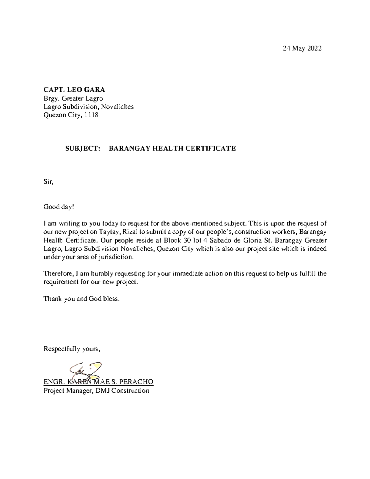 24 May 2022 - BHERT CERTIFICATION REQUEST LETTER - 24 May 2022 CAPT ...