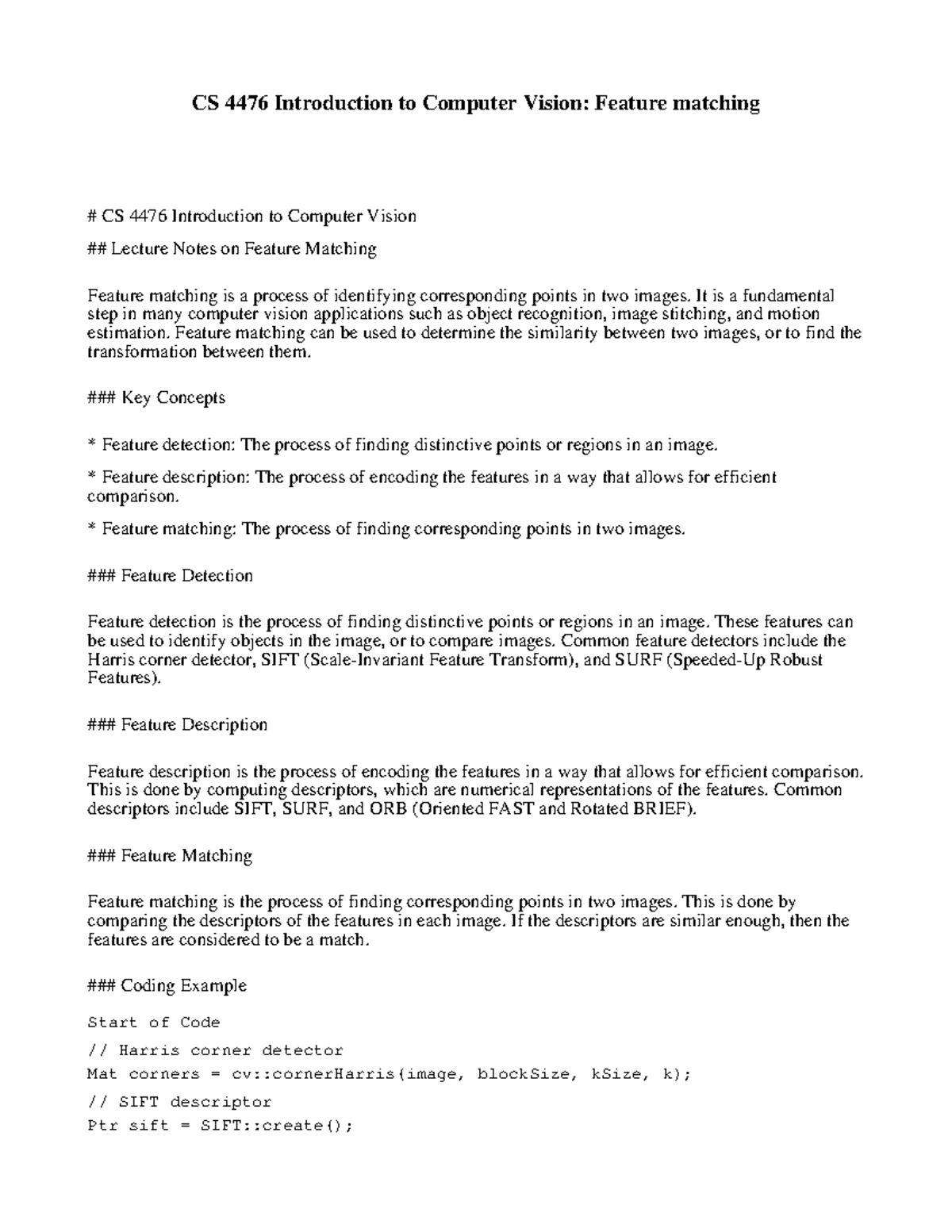 CS 4476 Introduction to Computer Vision - Feature matching - It is a fundamental step in many ...