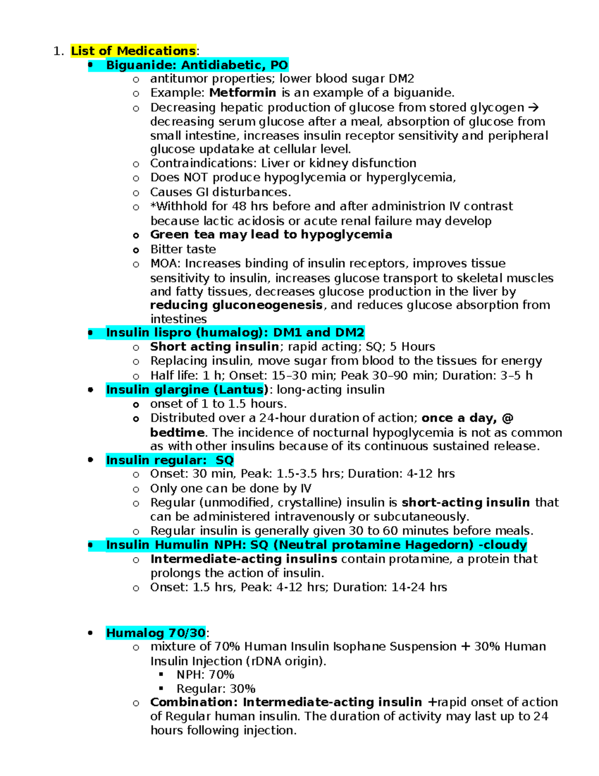 Pharmacology Study guide - List of Medications: Biguanide: Antidiabetic ...