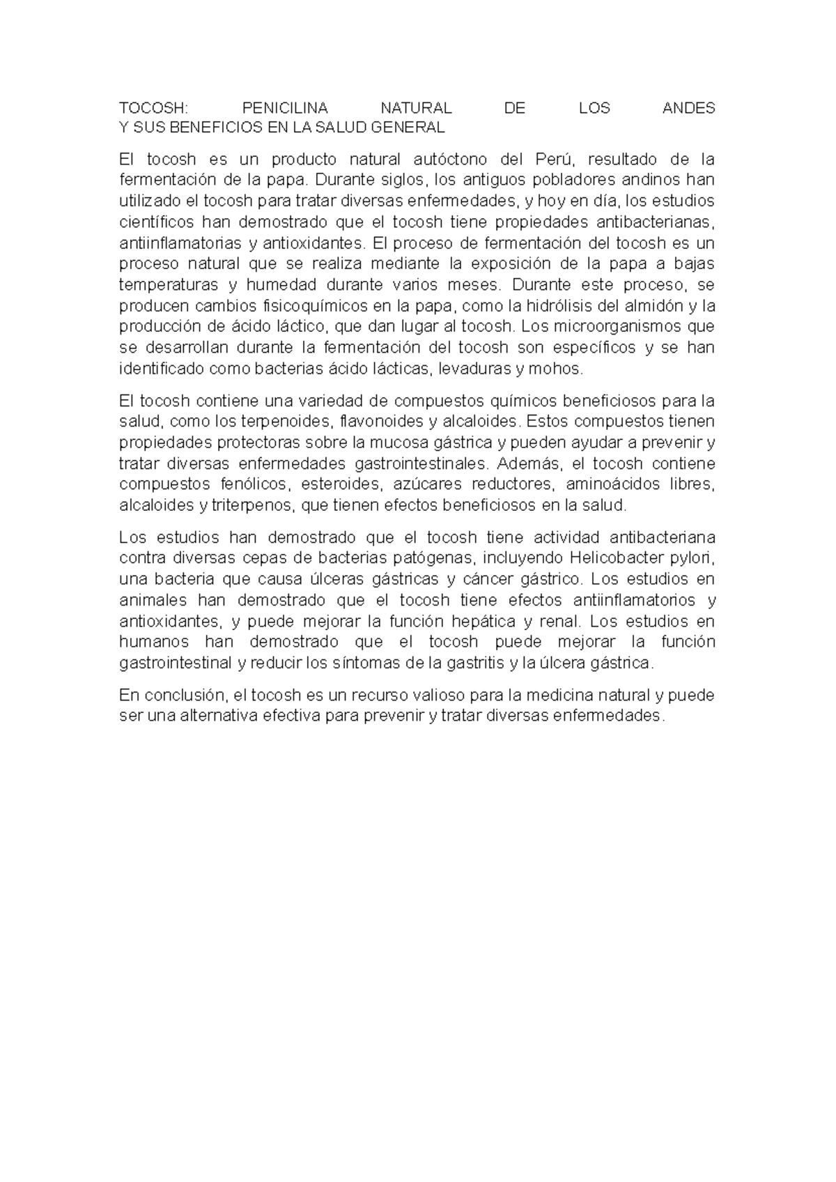 Tocosh 1 - Resumen Nutrición - TOCOSH: PENICILINA NATURAL DE LOS ANDES ...