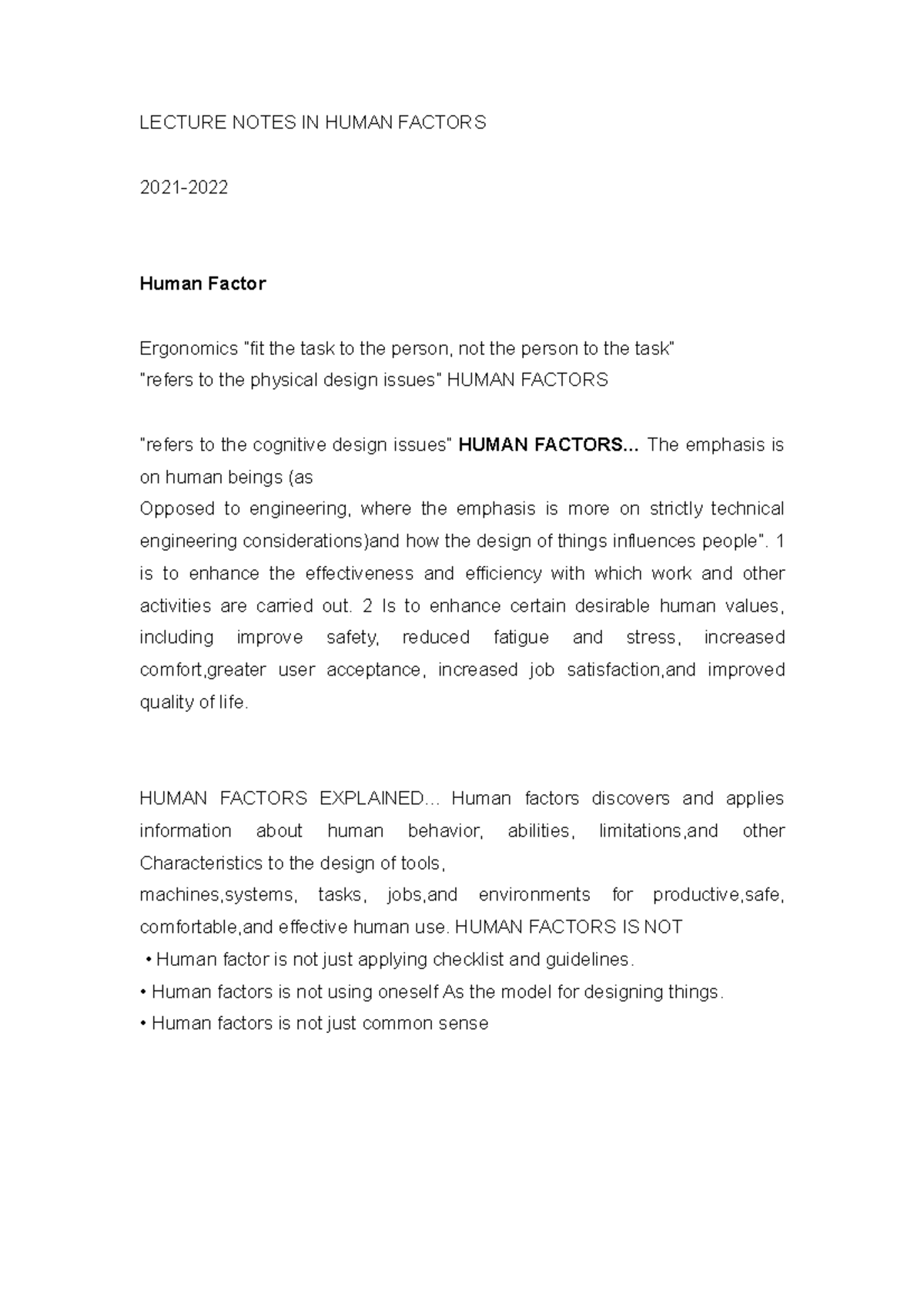 Lecture Notes IN Human Factors - LECTURE NOTES IN HUMAN FACTORS 2021 ...