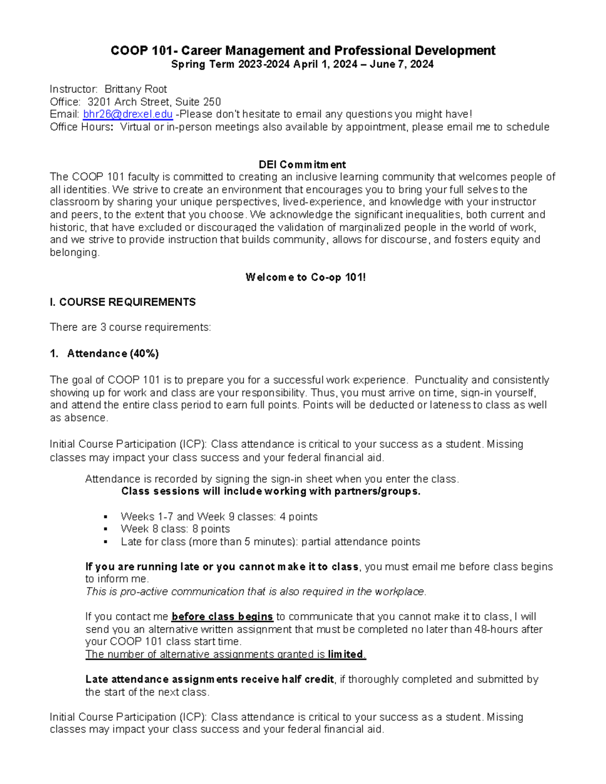 COOP 101 - Syllabus - COOP 101- Career Management and Professional ...