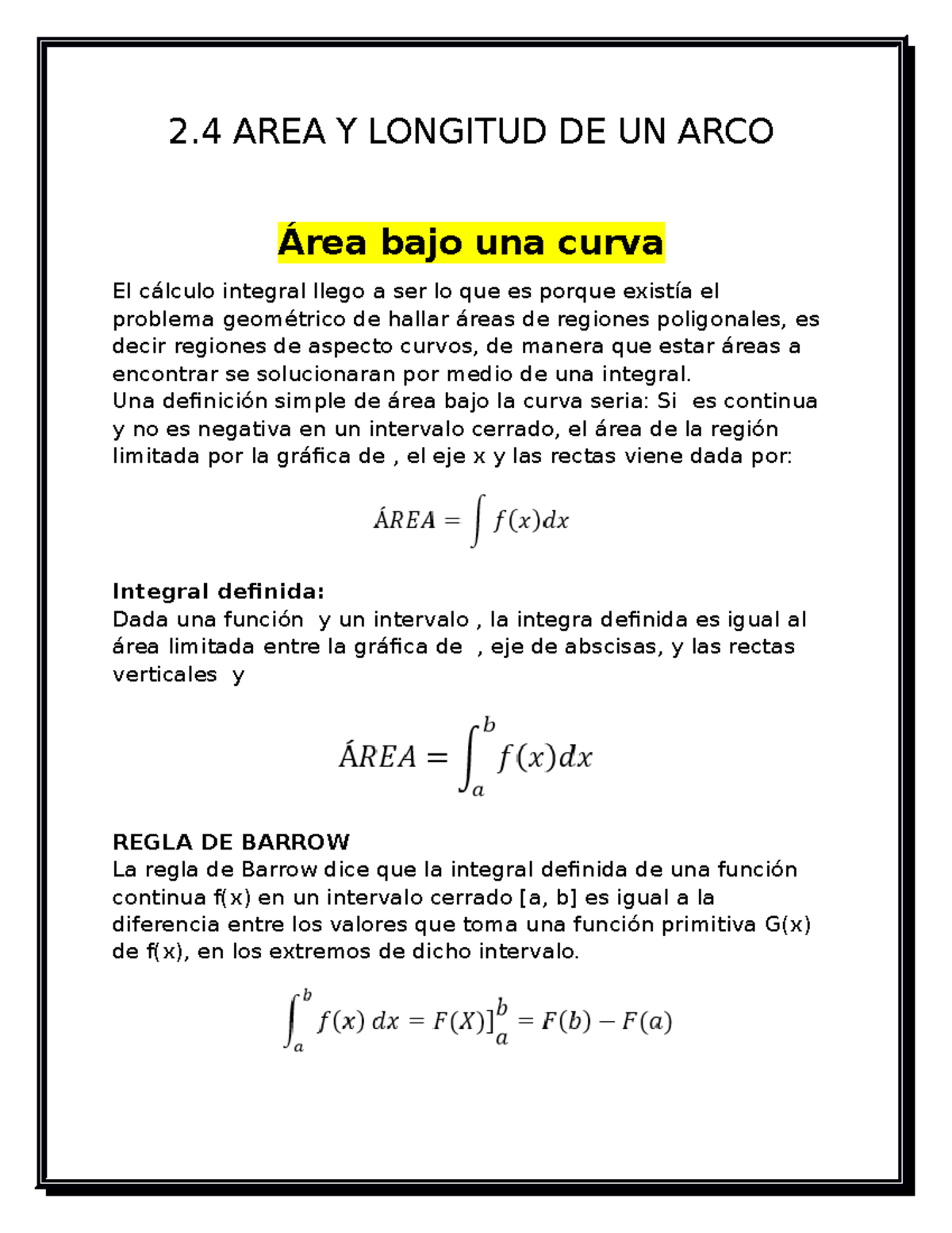 2-4 area y longitud de arco - 2 AREA Y LONGITUD DE UN ARCO Área bajo ...