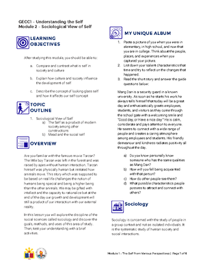 Understanding the Self Module 3 - LEARNING OBJECTIVES After studying this module, you should be ...
