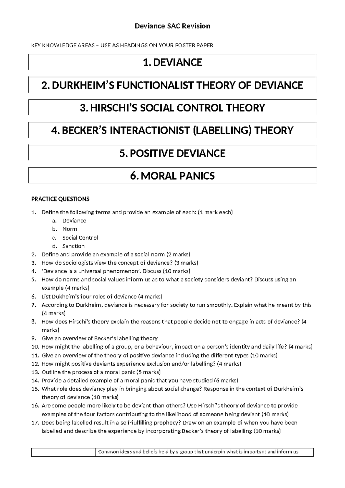 Deviance sac revision - KEY KNOWLEDGE AREAS – USE AS HEADINGS ON YOUR ...