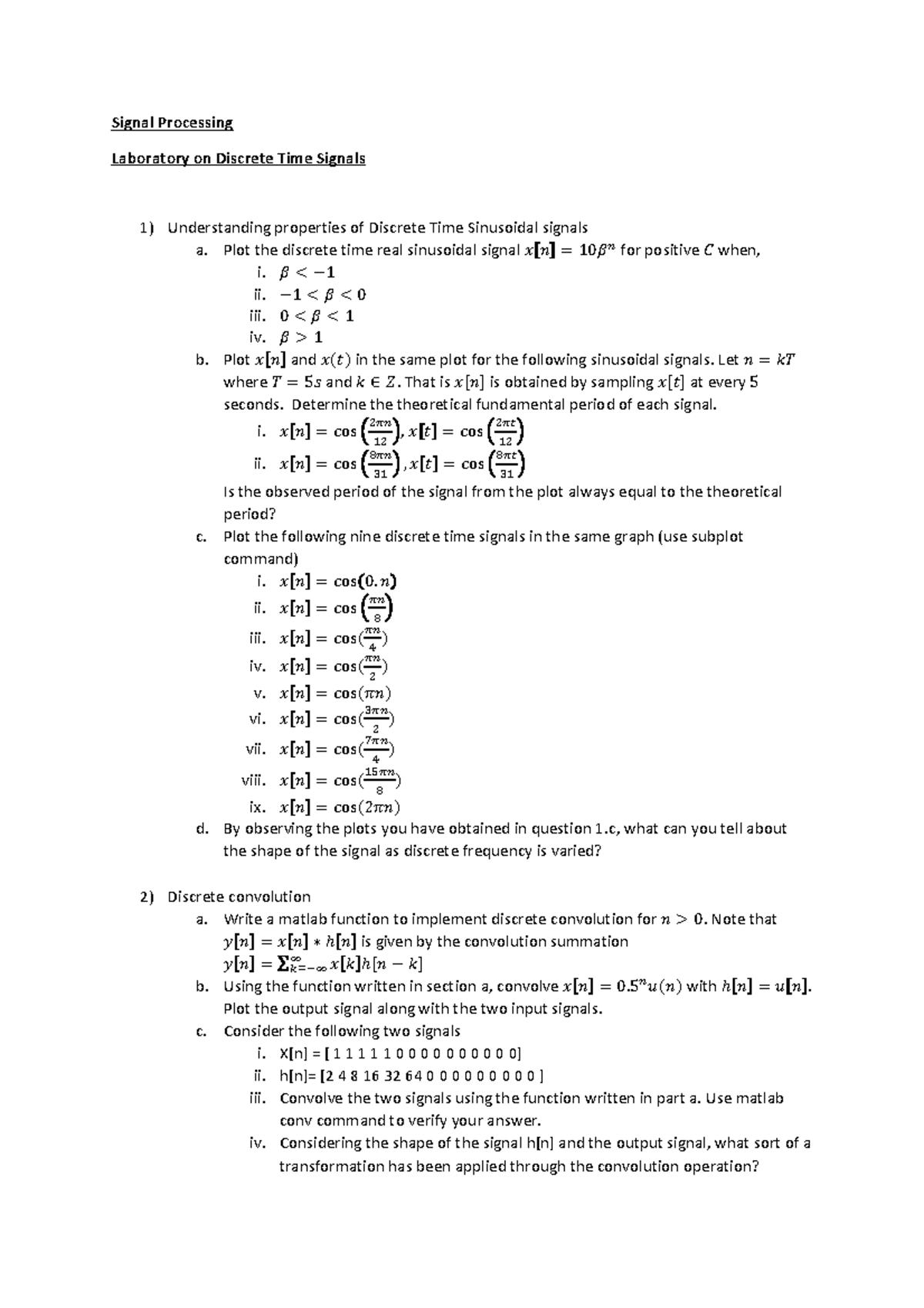 Lab2 Discrete time signals - Signal Processing Laboratory on Discrete ...