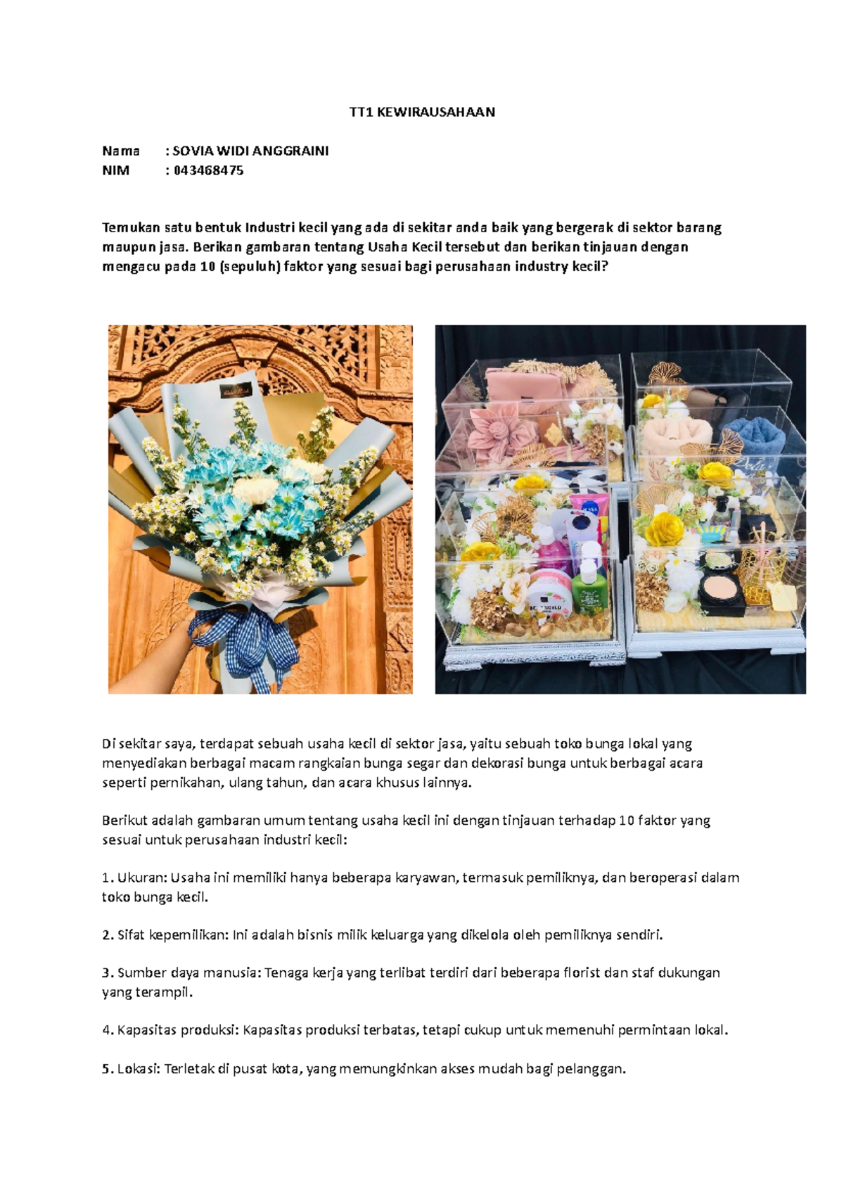 TT1 Kewirausahaan - TT1 KEWIRAUSAHAAN Nama : SOVIA WIDI ANGGRAINI NIM ...
