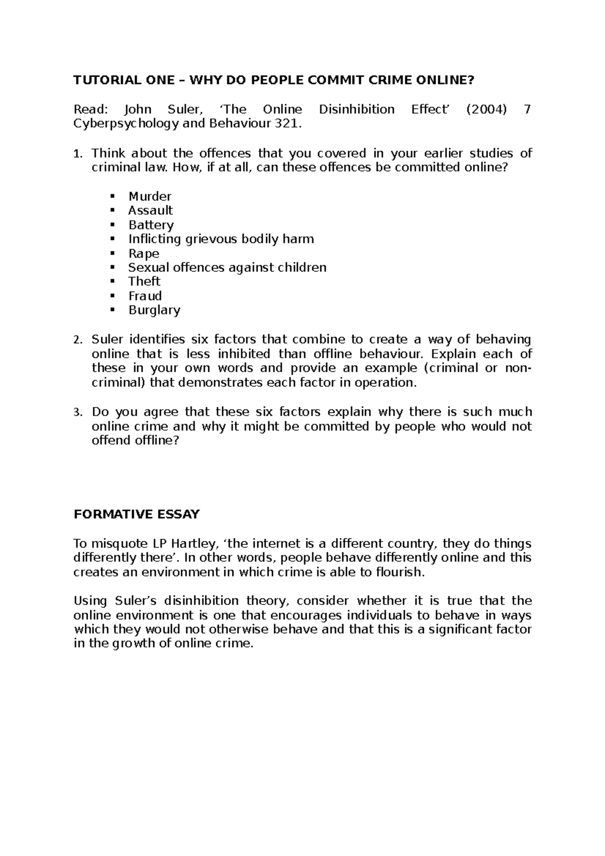 Cybercrime Tutorial One - TUTORIAL ONE – WHY DO PEOPLE COMMIT CRIME ...