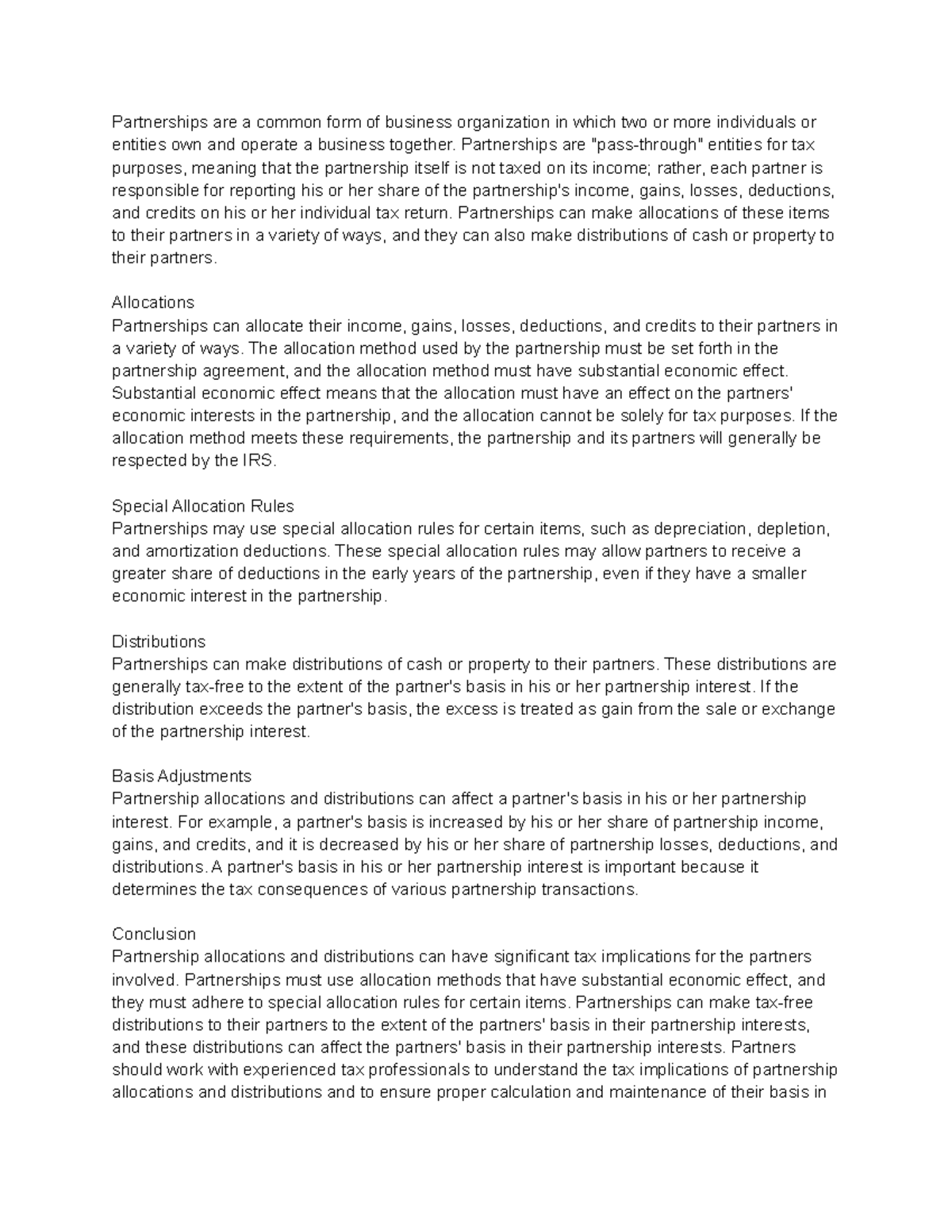 Partnership Allocations and Distributions - Partnerships are a common ...