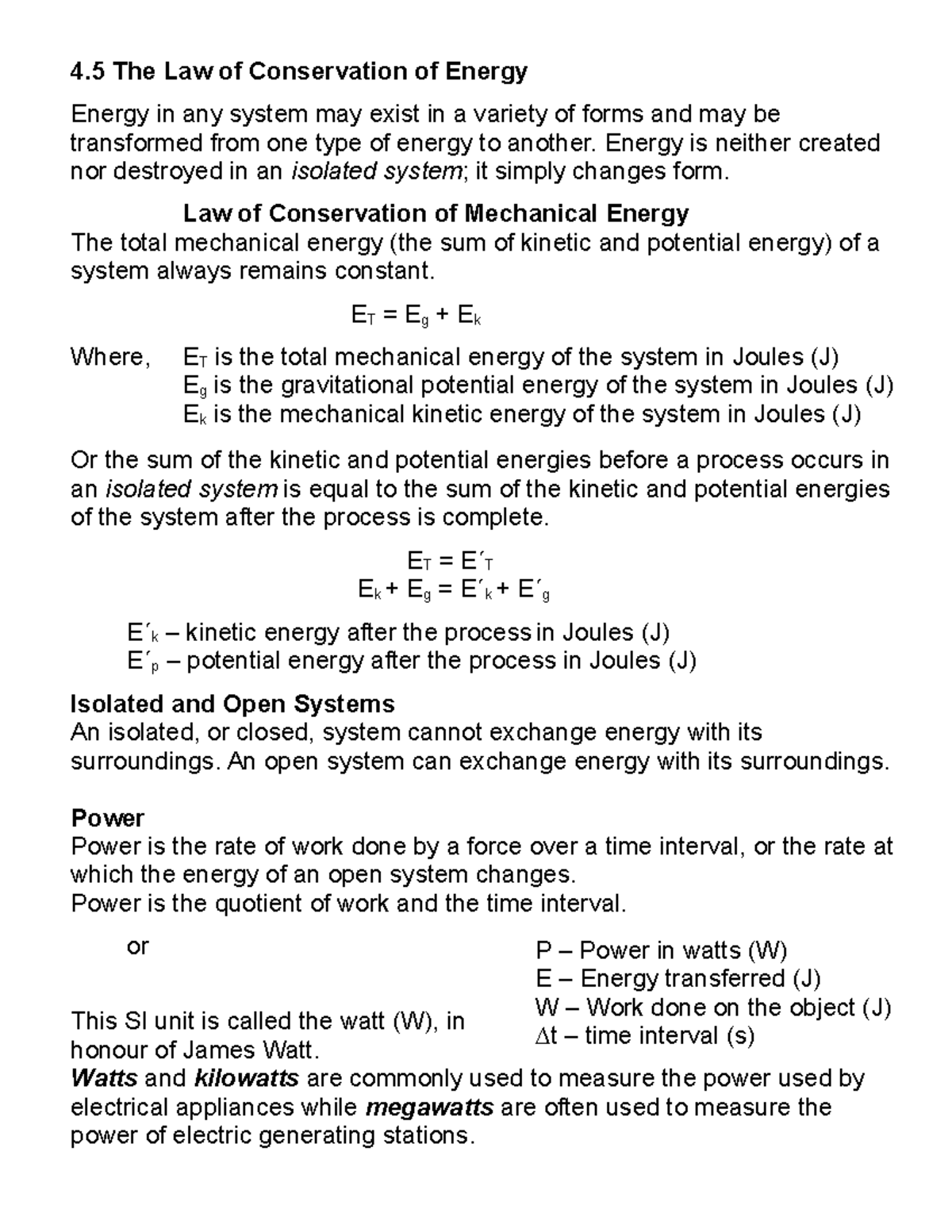 4.5 The Law of Conservation of Energy - 4 The Law of Conservation of ...