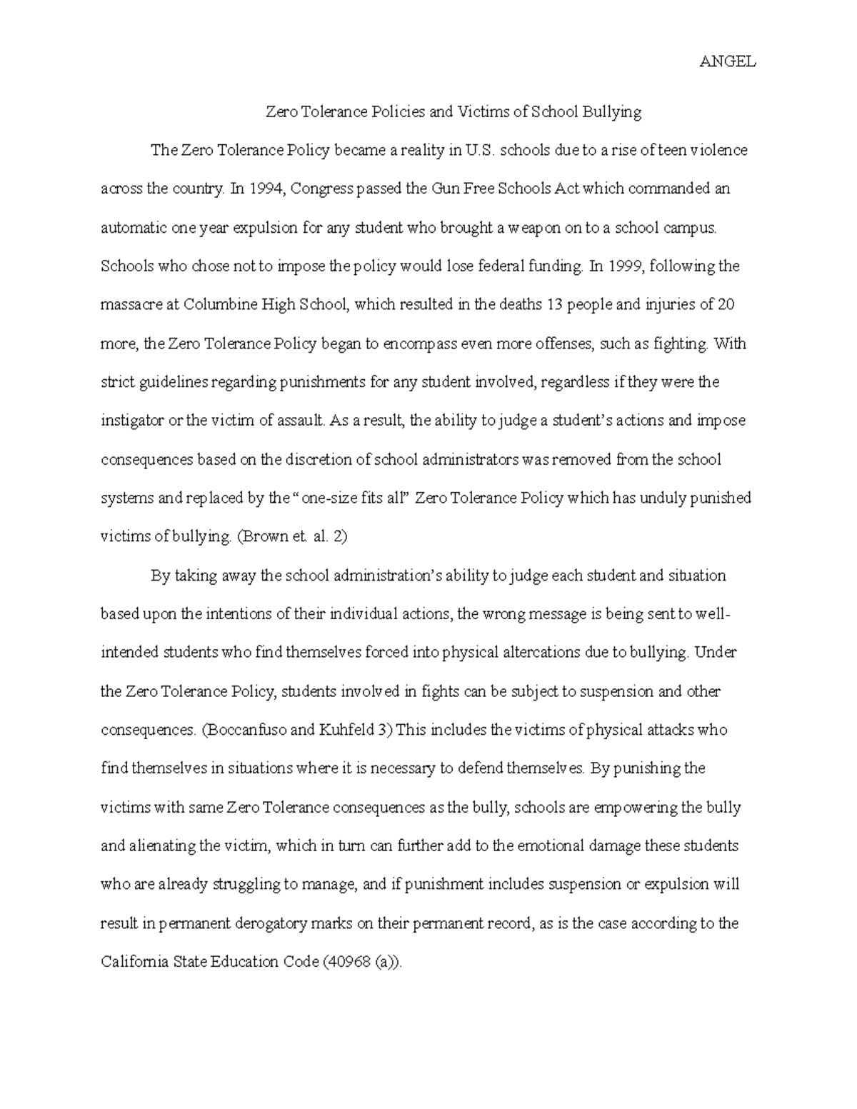 Zero Tolerance Policies and Victims of School Bullying-PSYC - schools ...