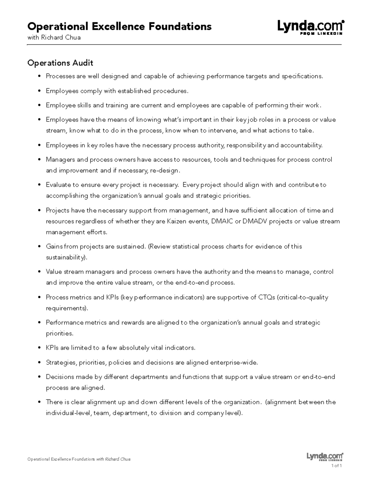 Operations Audit Checklist - Operational Excellence Foundations with ...