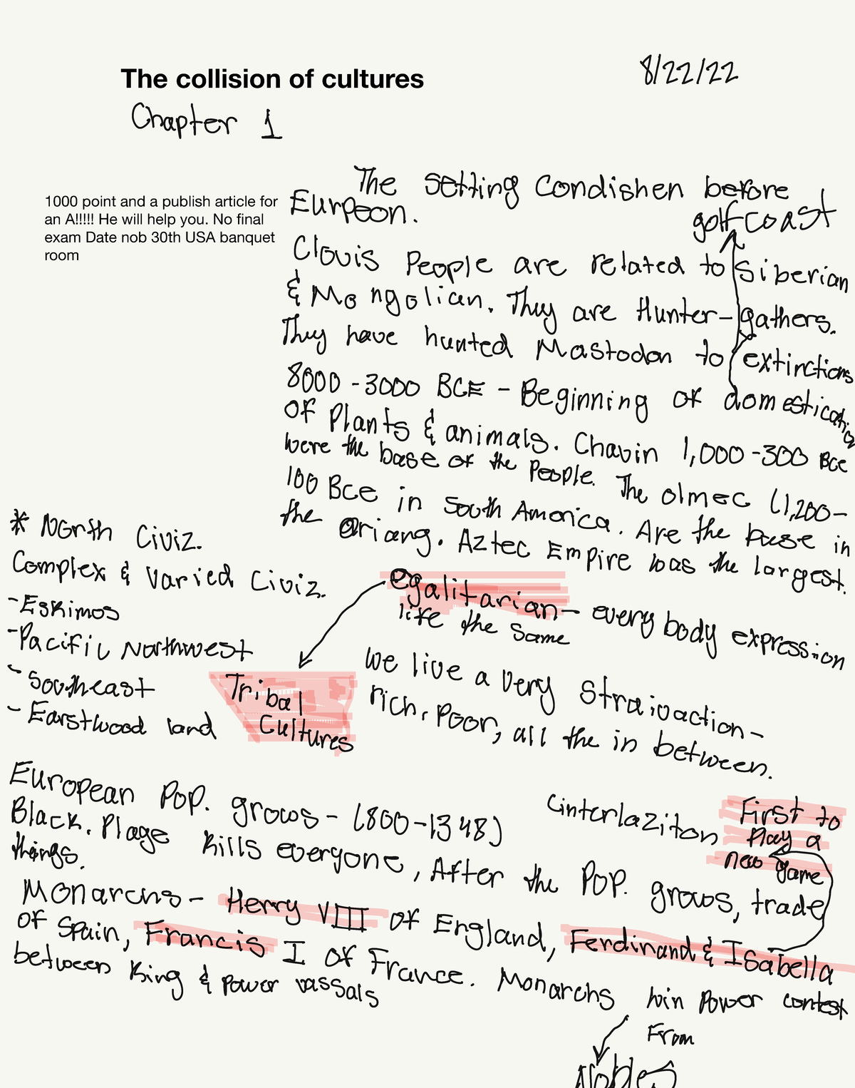 U.S History - Chapter 1 - The collision of cultures Chapter 1 point and ...