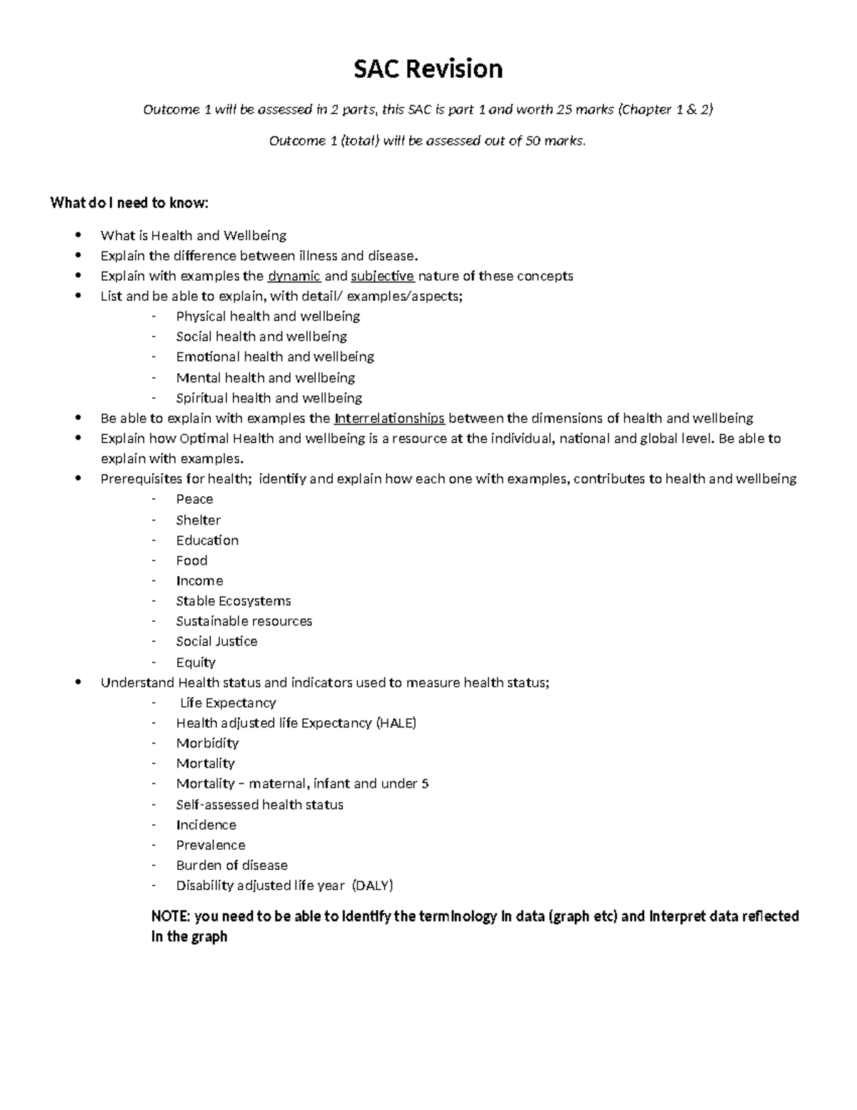 SAC Unit 3 1a Revision HHD - SAC Revision Outcome 1 will be assessed in ...