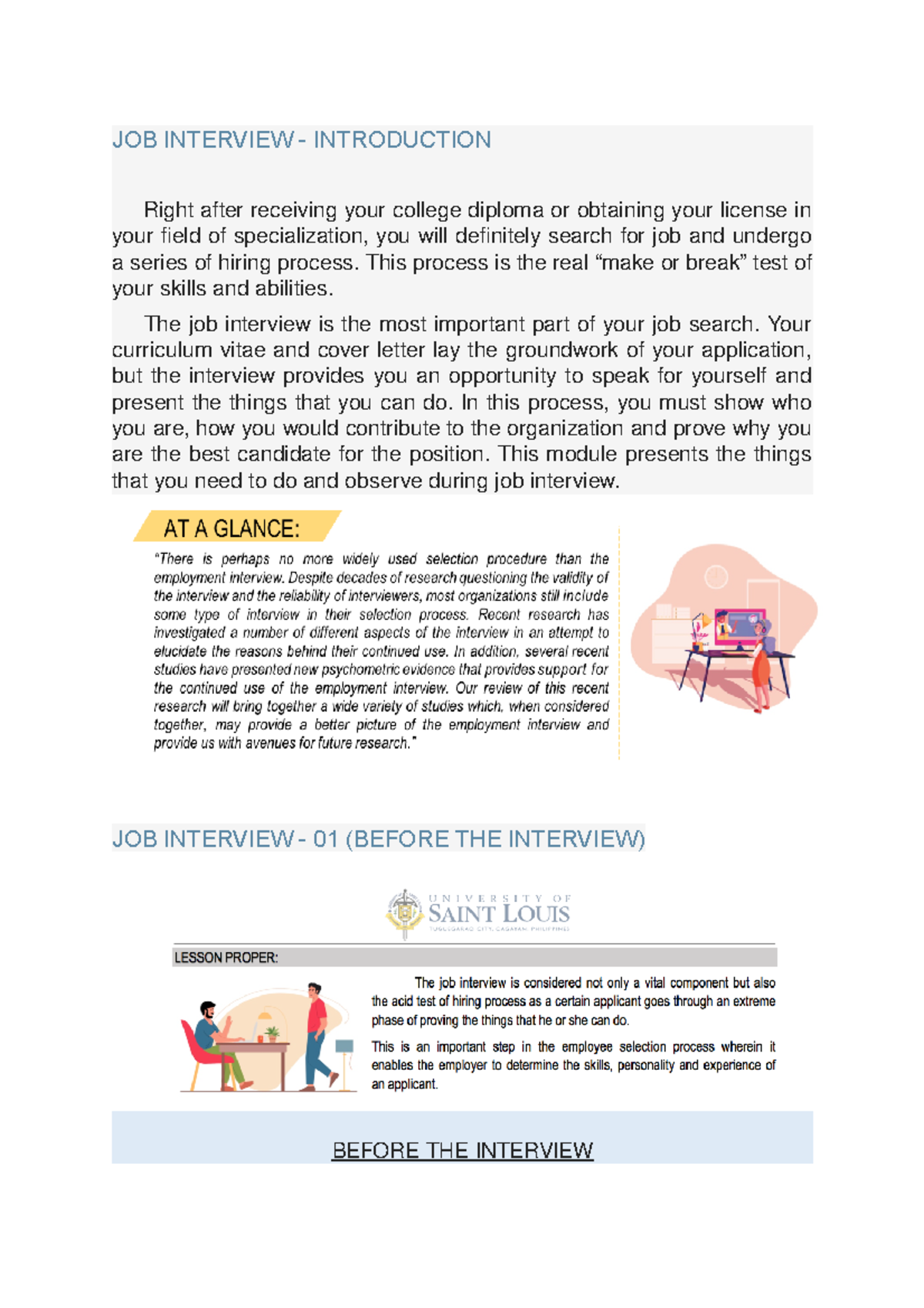 JOB Interview - notes - JOB INTERVIEW - INTRODUCTION Right after ...