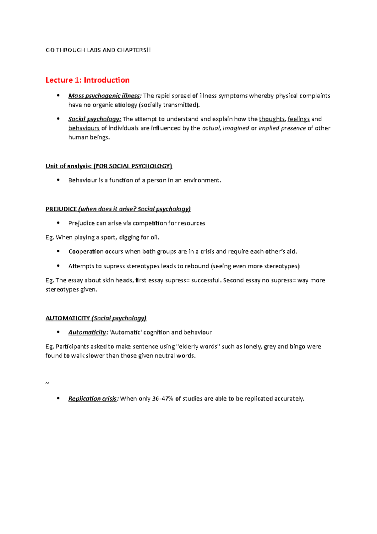 PSYC2212 EXAM Notes - GO THROUGH LABS AND CHAPTERS!! Lecture 1 ...