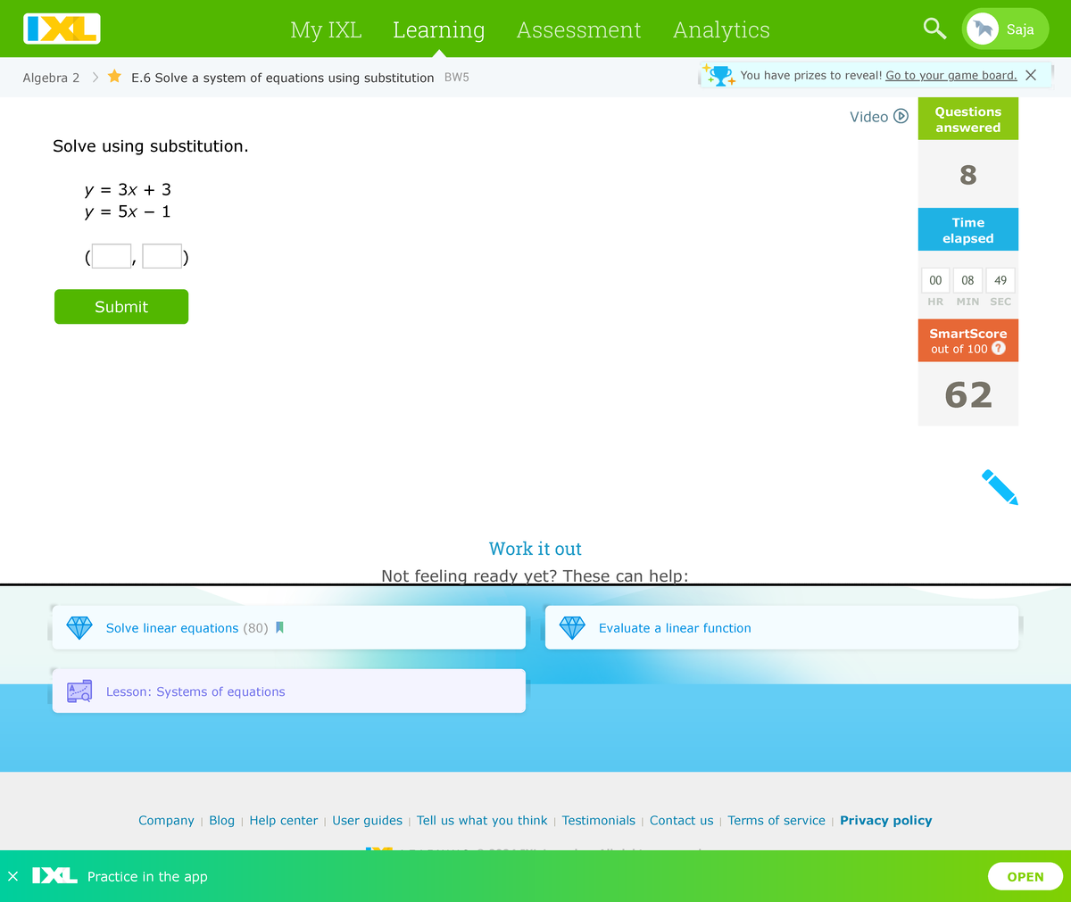 IXL - Solve a system of equations using substitution (Algebra 2 ...