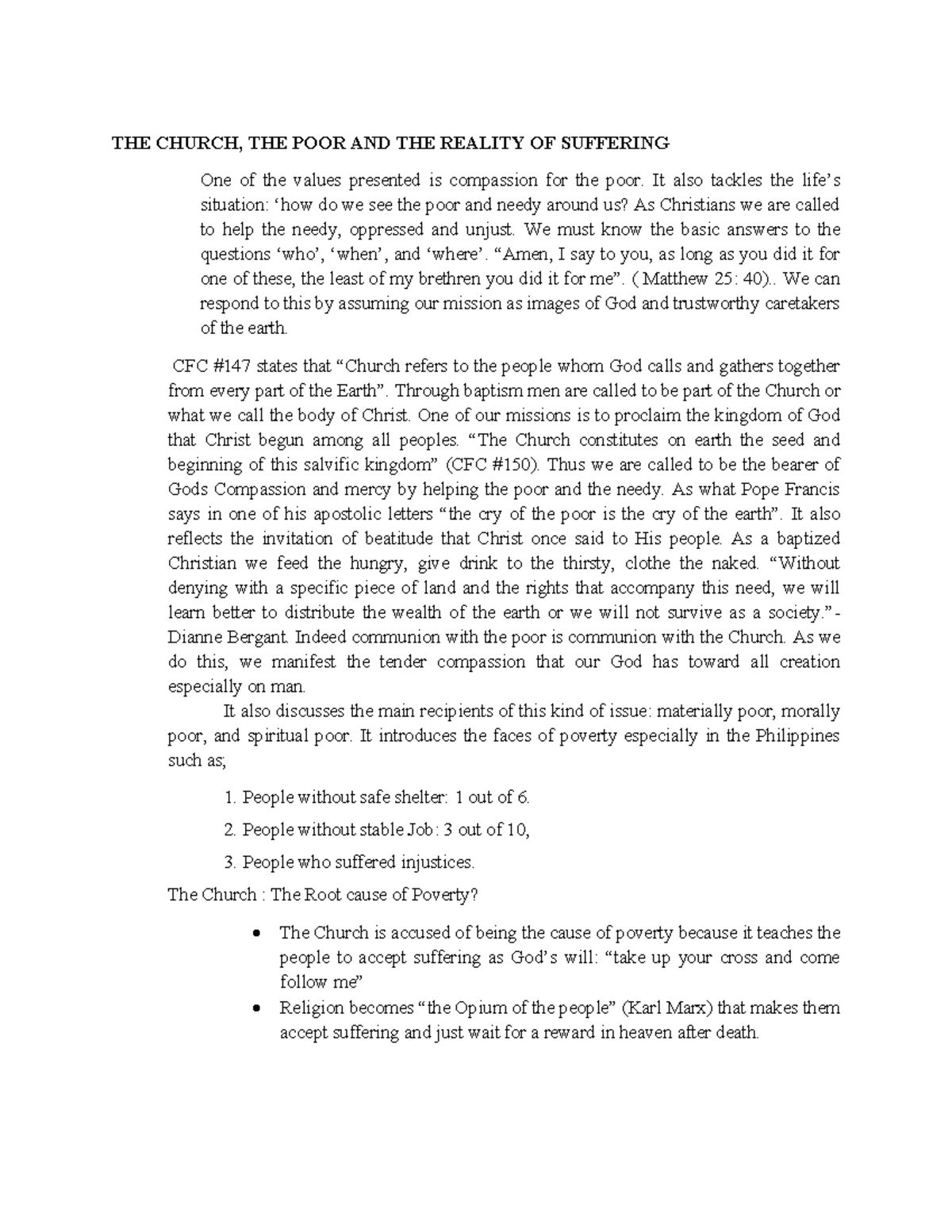 Church AND THE POOR - THE CHURCH, THE POOR AND THE REALITY OF SUFFERING ...