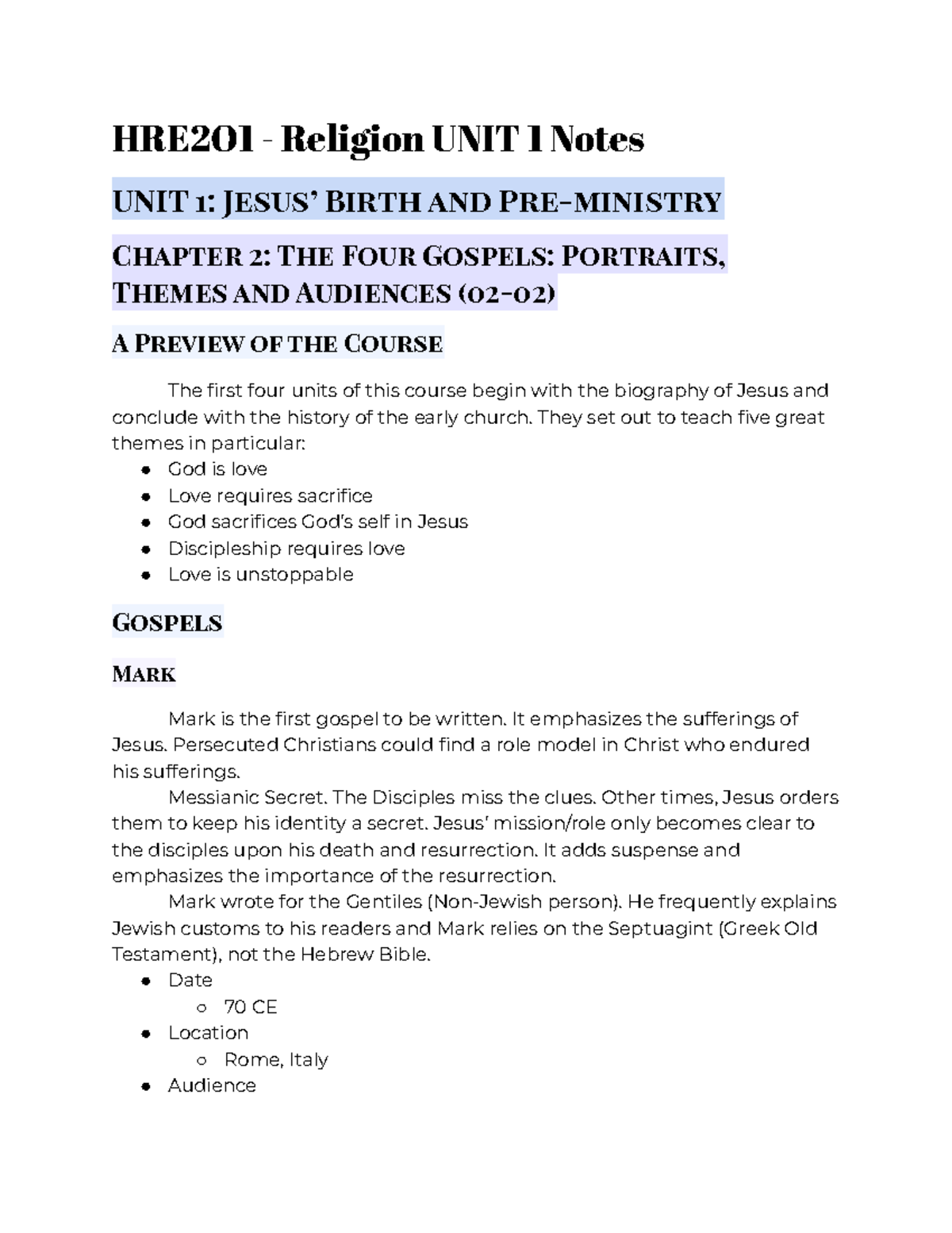 HRE2O1 - Religion UNIT 1 Notes - They set out to teach five great ...