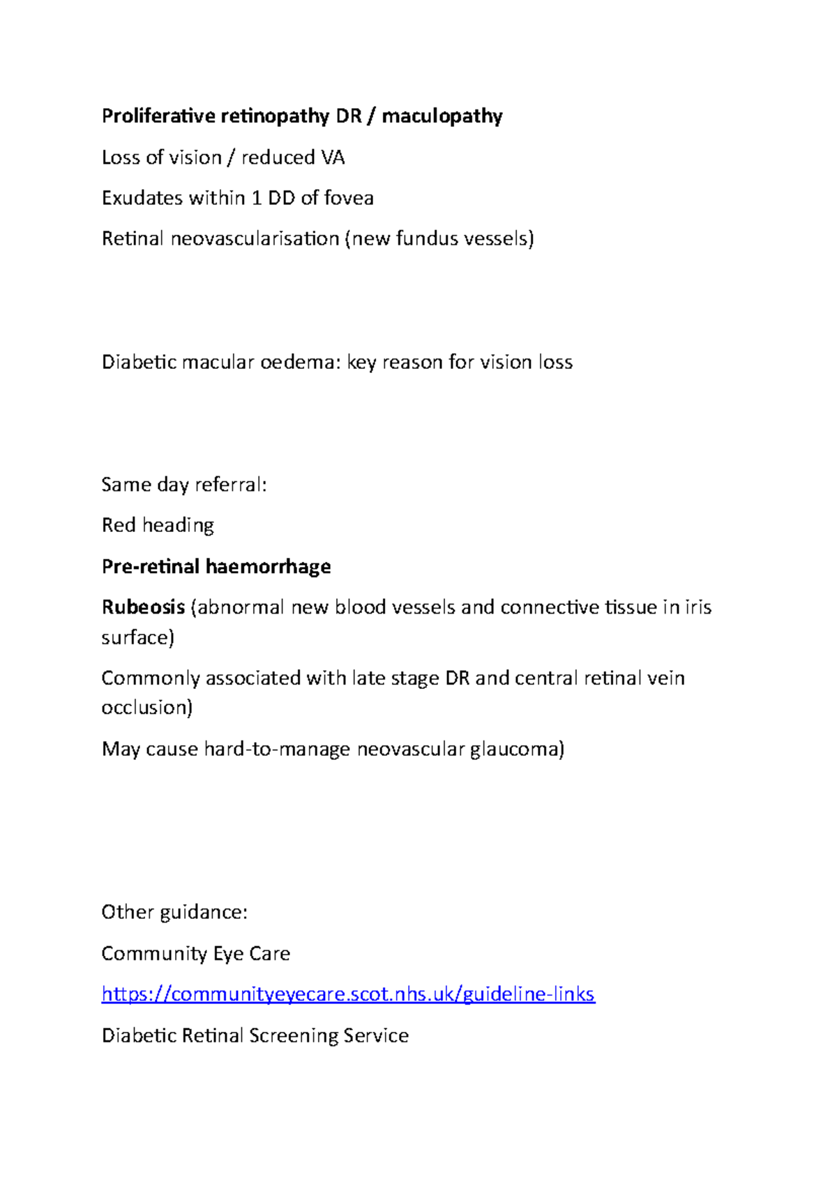 Proliferative retinopathy DR - scot.nhs/guideline-links Diabetic ...